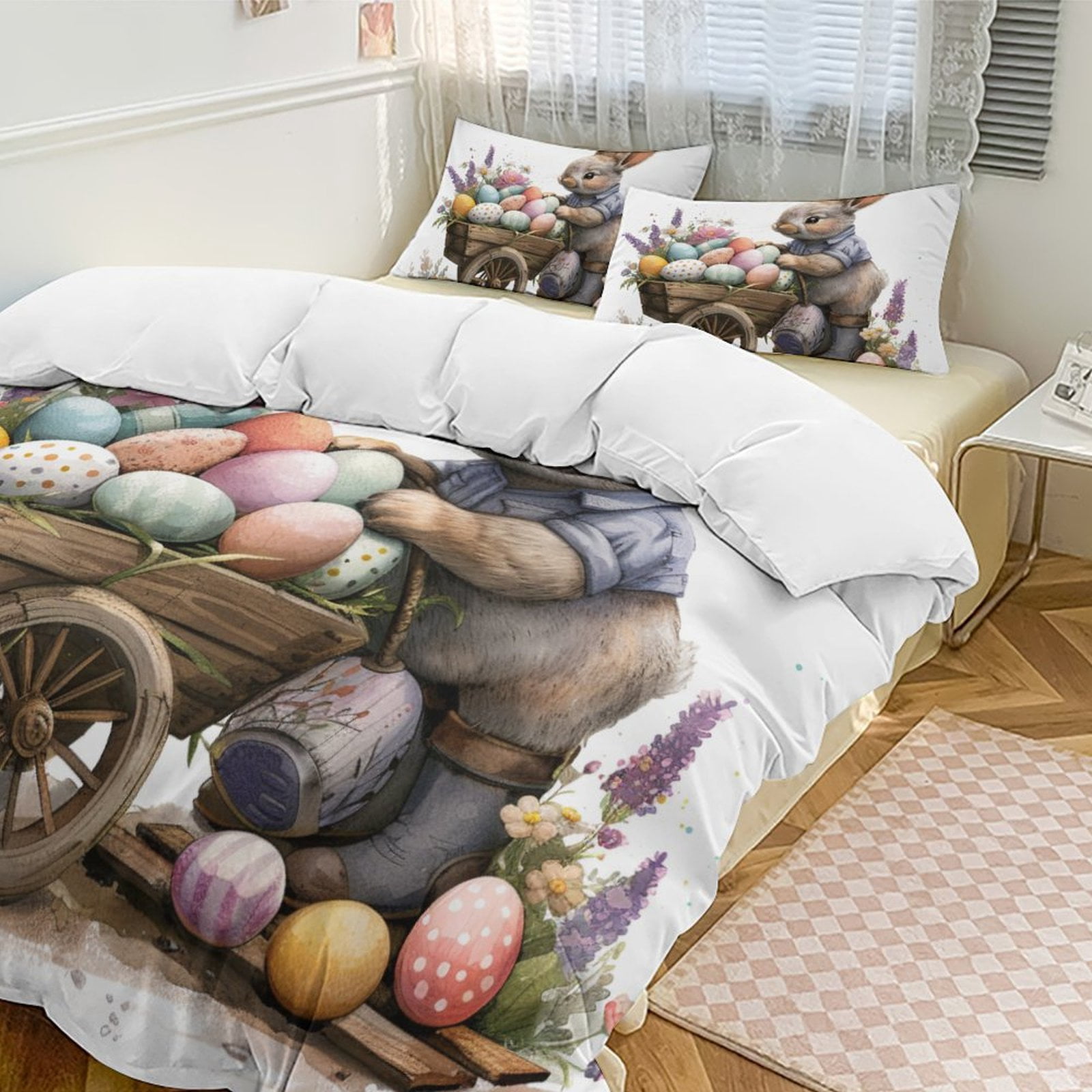 Easter Bunnies Rabbits Duvet Cover Set Pattern Soft Bedding Set ...