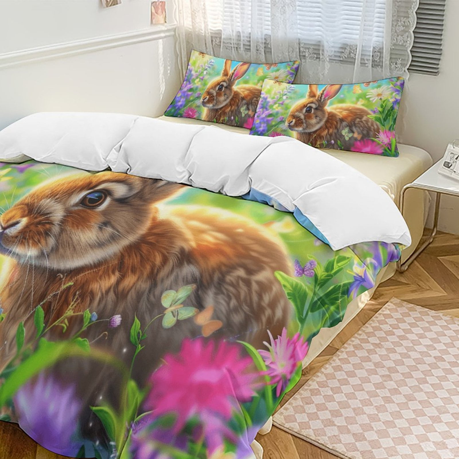 Easter Bunnies Rabbits Duvet Cover Set Pattern Soft Bedding Set ...