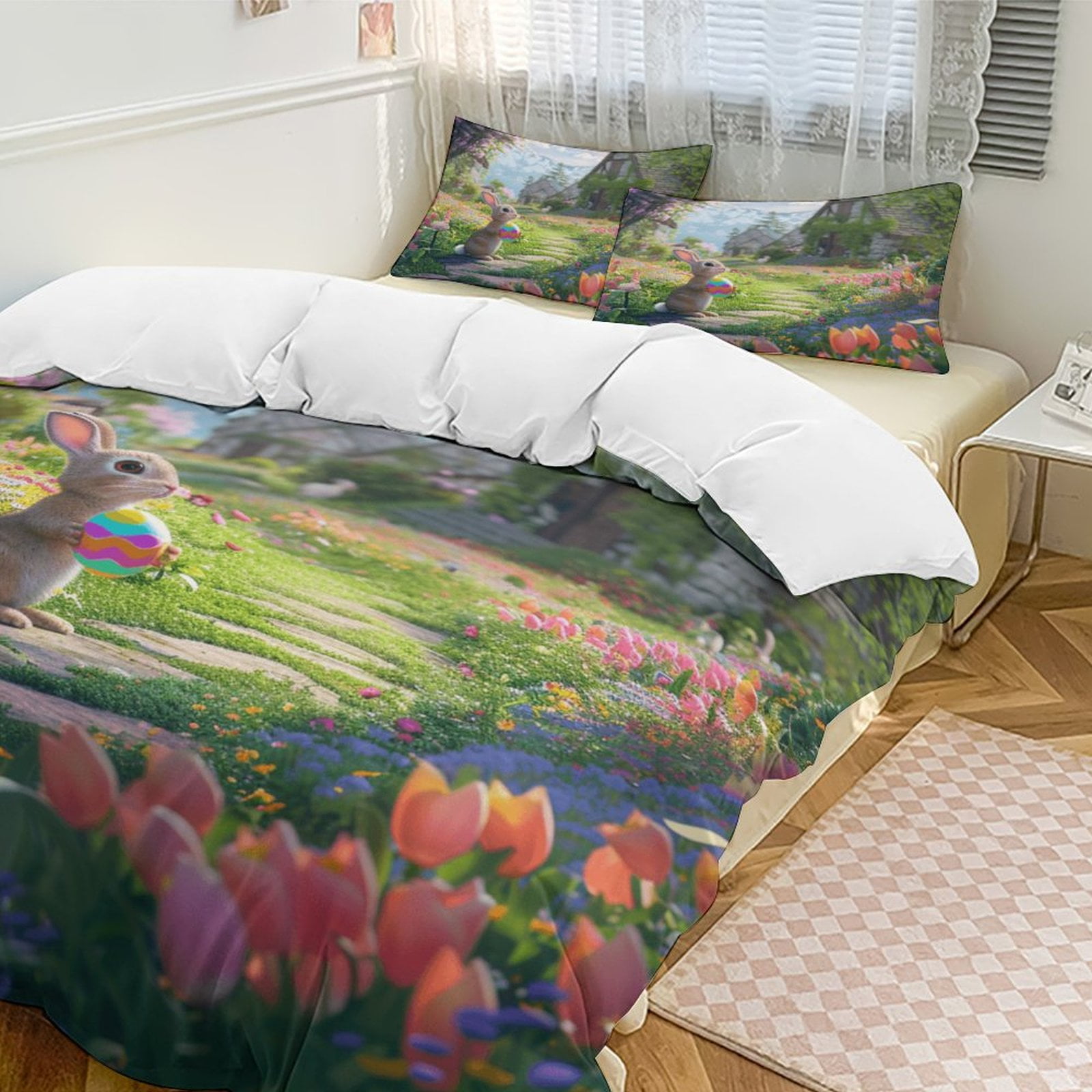 Easter Bunnies Rabbits Duvet Cover Set Pattern Soft Bedding Set ...