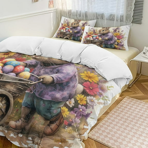 Easter Bunnies Rabbits Duvet Cover Set Pattern Soft Bedding Set ...