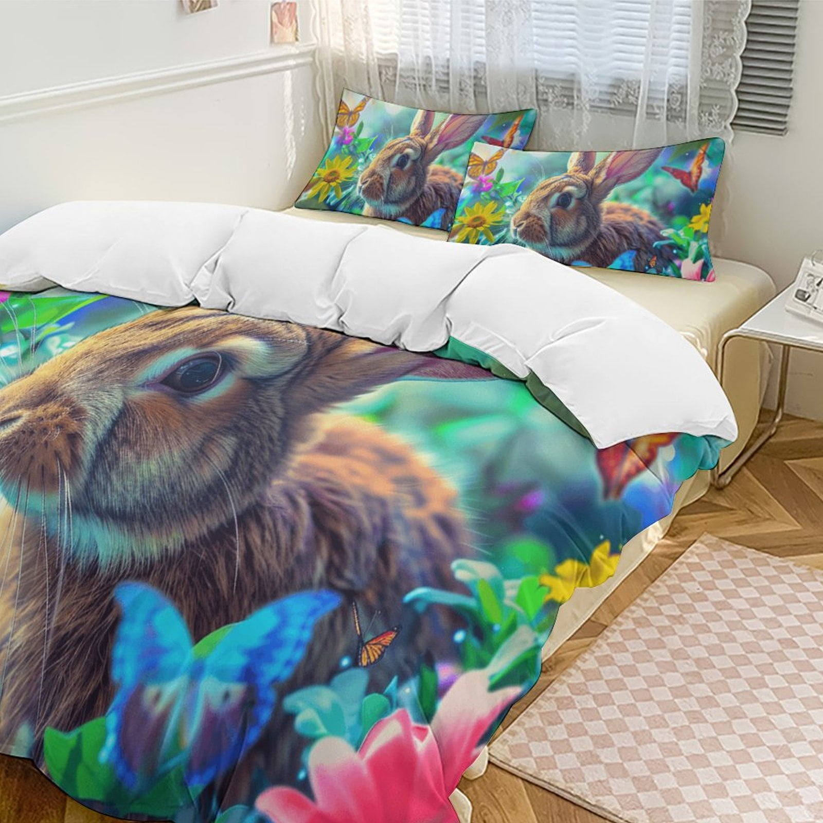 Easter Bunnies Rabbits Duvet Cover Set Themed Multicolor Polyester ...