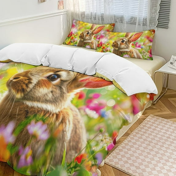 Easter Bunnies Rabbits Duvet Cover Set Themed Multicolor Polyester ...