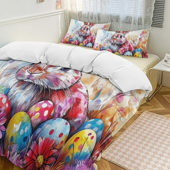 Easter Bunnies Rabbits Duvet Cover Set Themed Multicolor Polyester ...