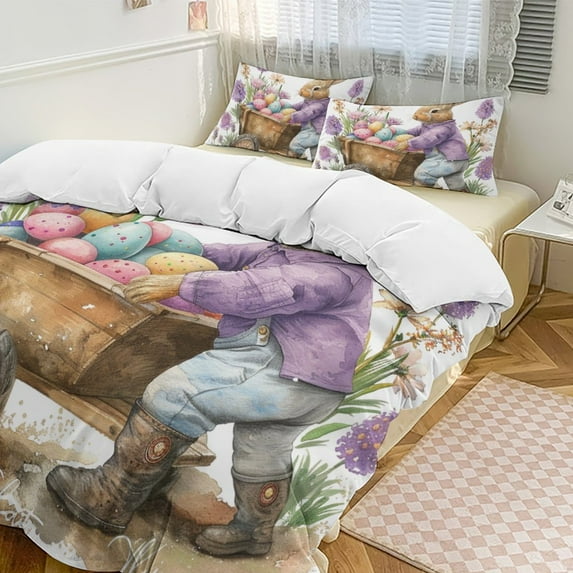 Easter Bunnies Rabbits Duvet Cover Set Themed Multicolor Polyester ...