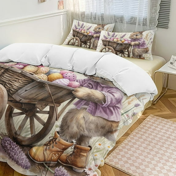 Easter Bunnies Rabbits Duvet Cover Set Themed Multicolor Polyester ...