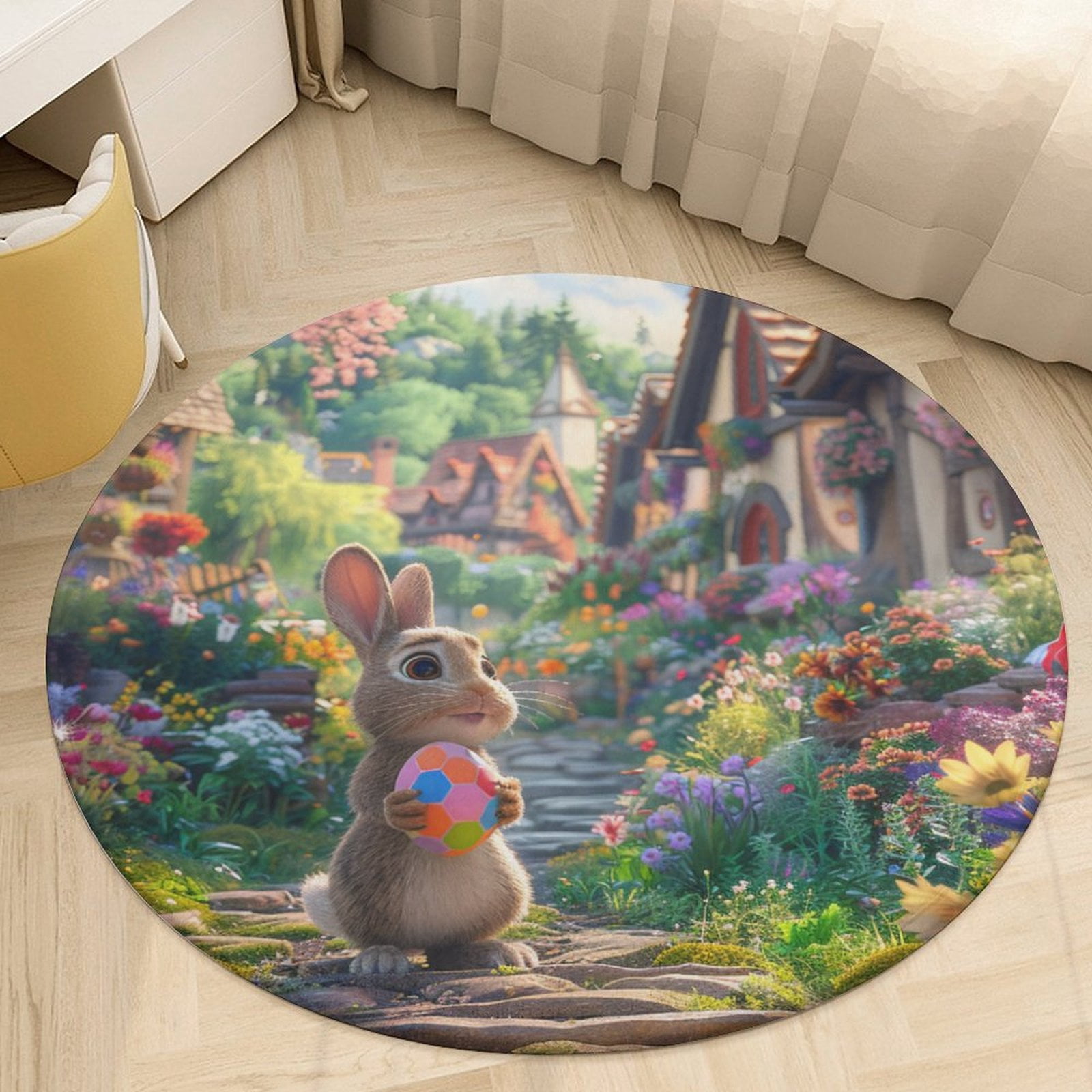 Easter Bunnies Rabbits Floral Medallion Round Rug - Small Round Area ...