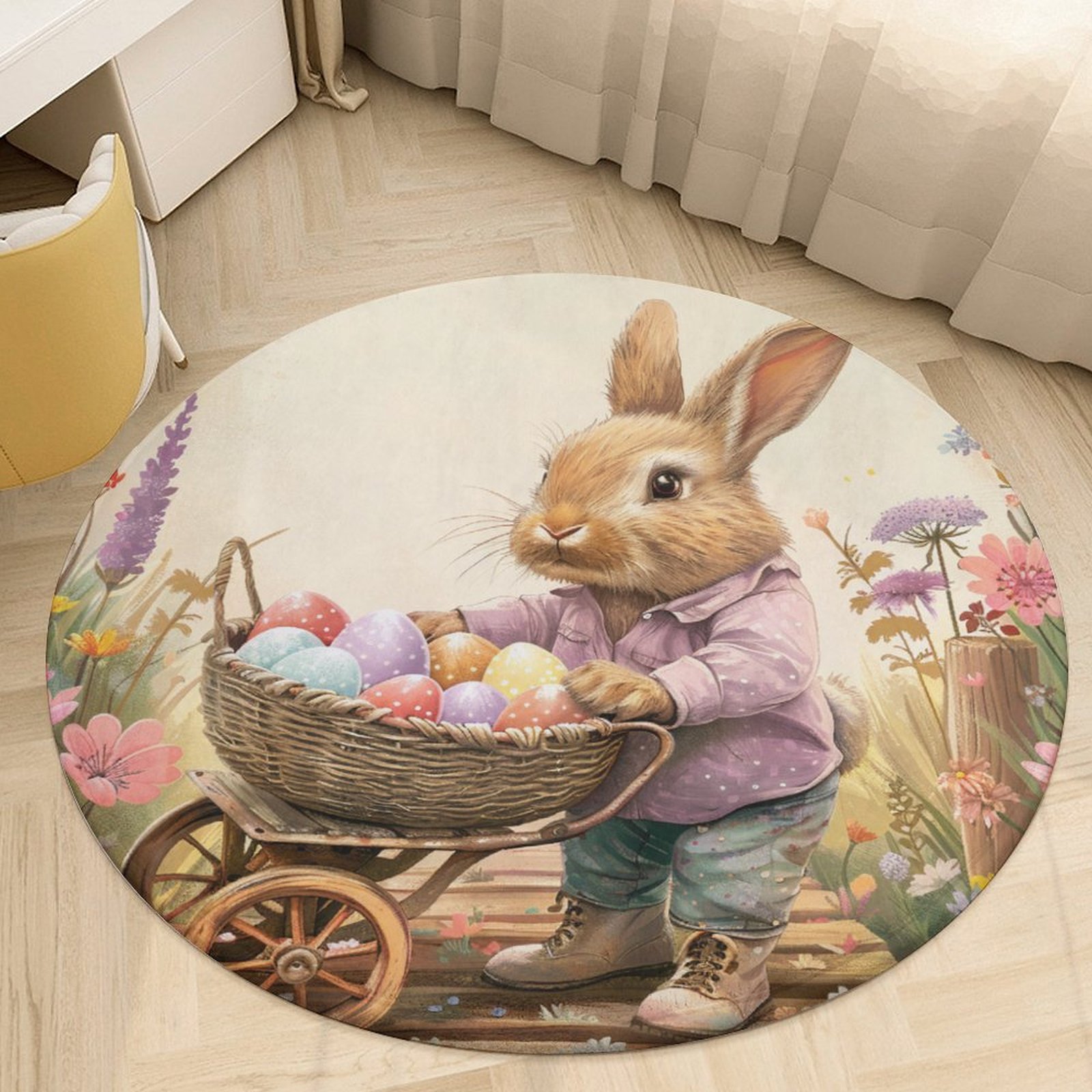 Easter Bunnies Rabbits Floral Medallion Round Rug - Small Round Area ...