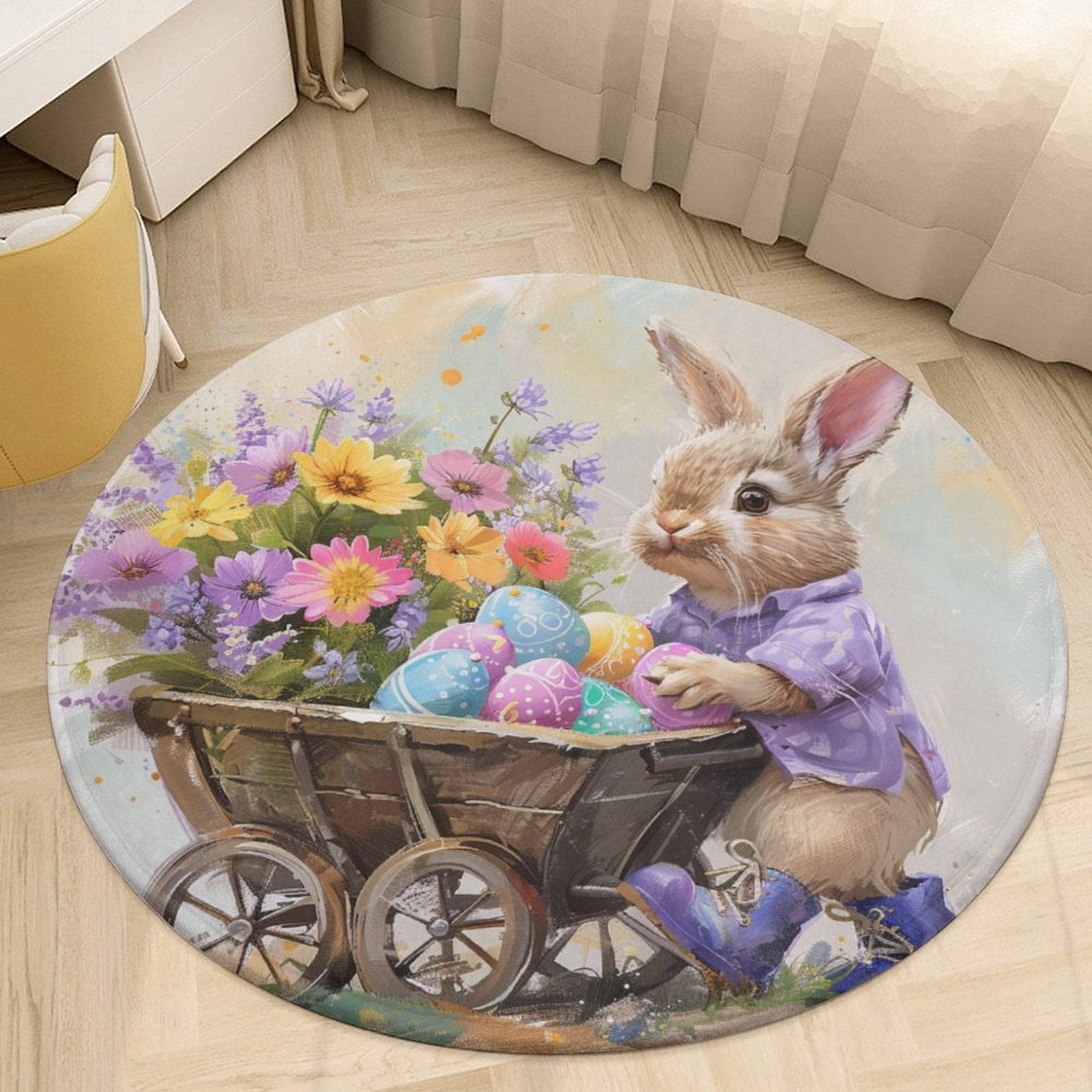 Easter Bunnies Rabbits Floral Medallion Round Rug - Small Round Area ...