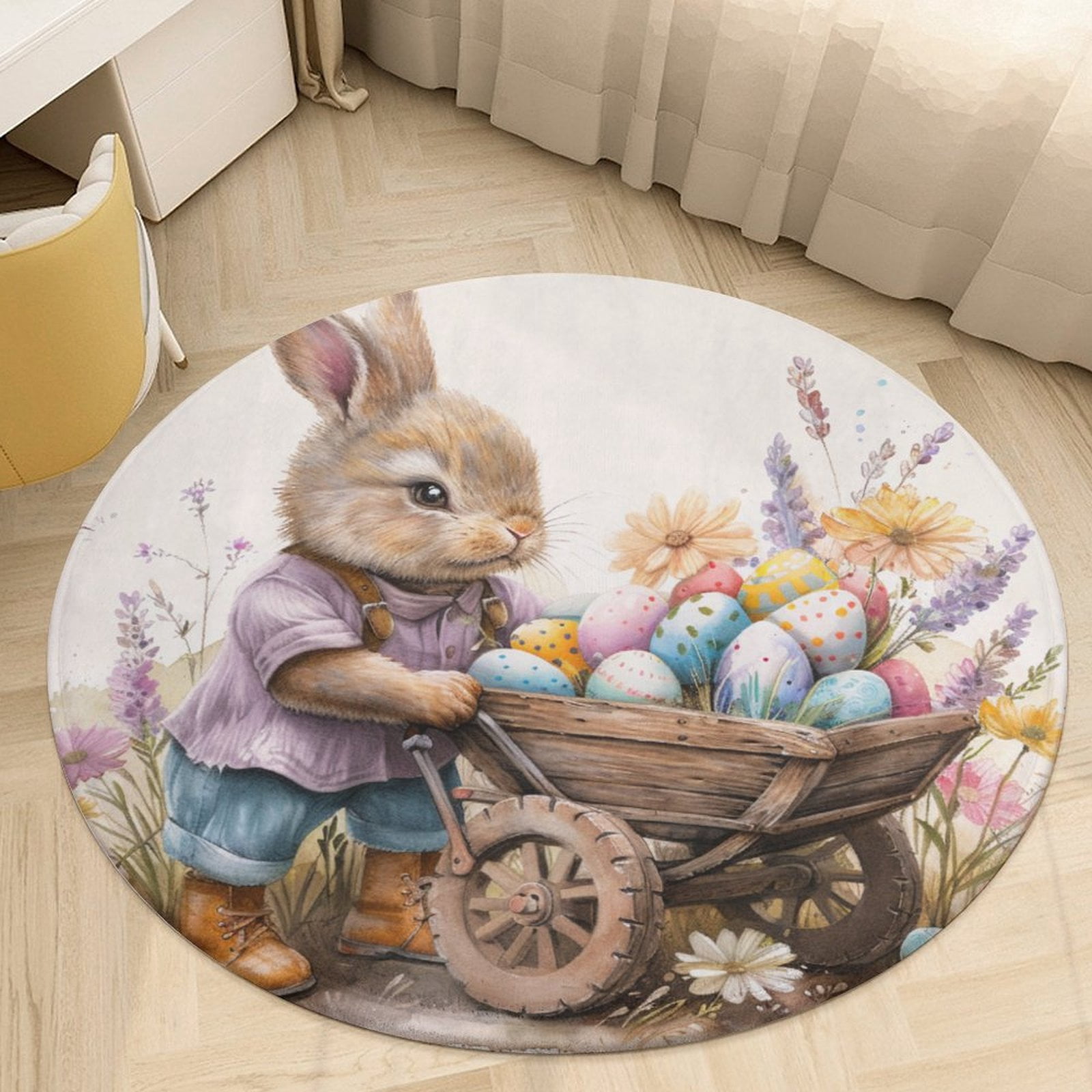 Easter Bunnies Rabbits Floral Medallion Round Rug - Small Round Area ...