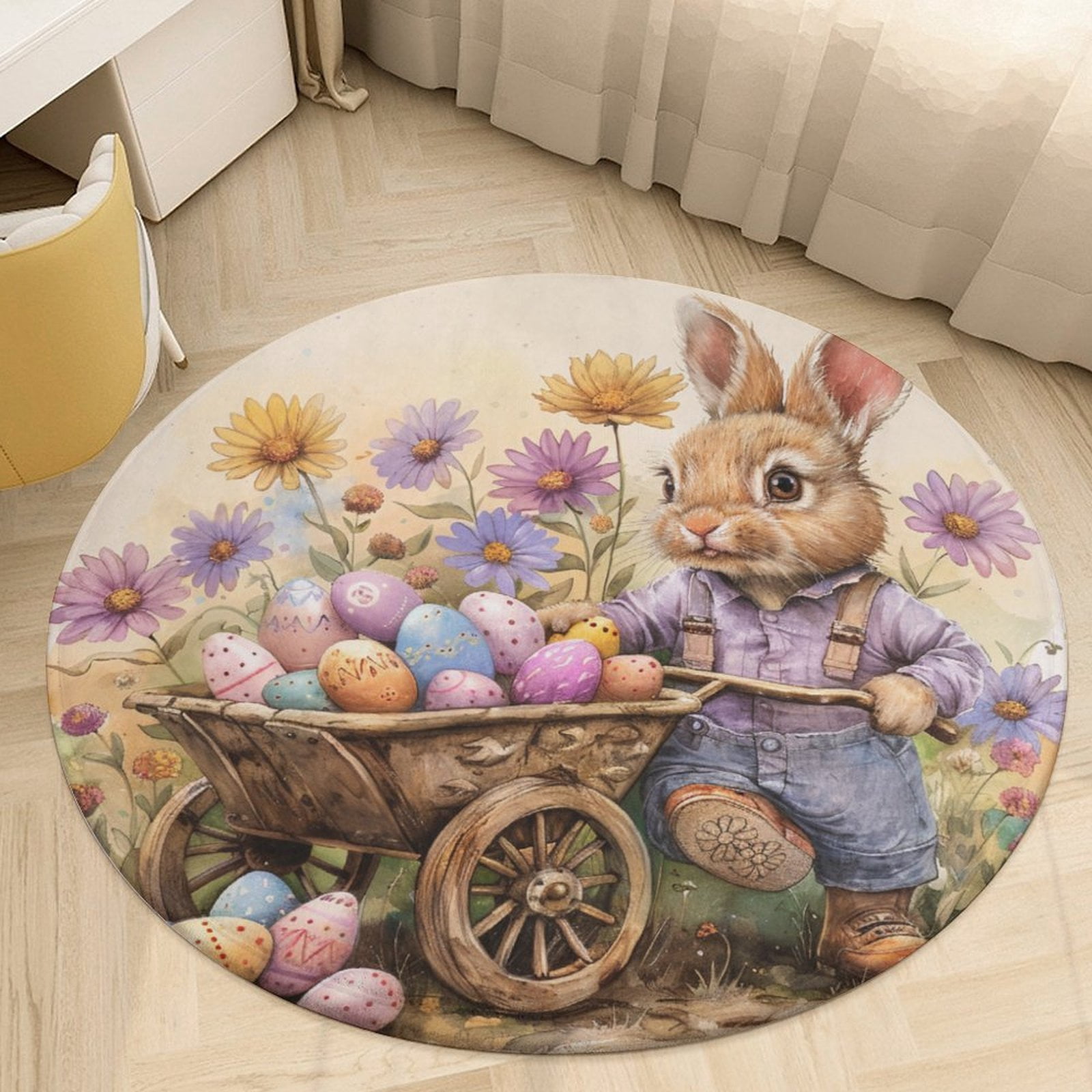Easter Bunnies Rabbits Floral Medallion Round Rug - Small Round Area ...