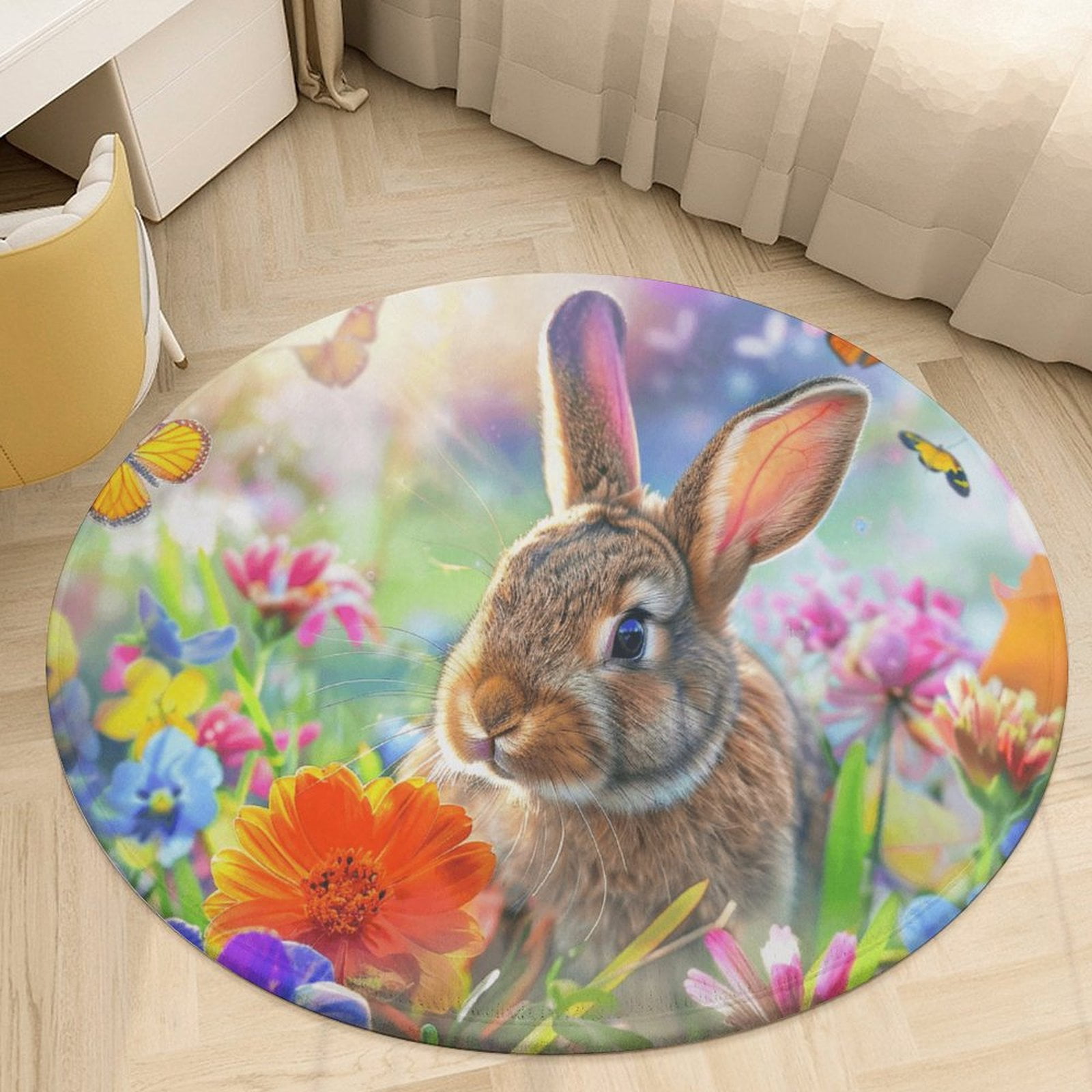 Easter Bunnies Rabbits Floral Medallion Round Rug - Small Round Area ...