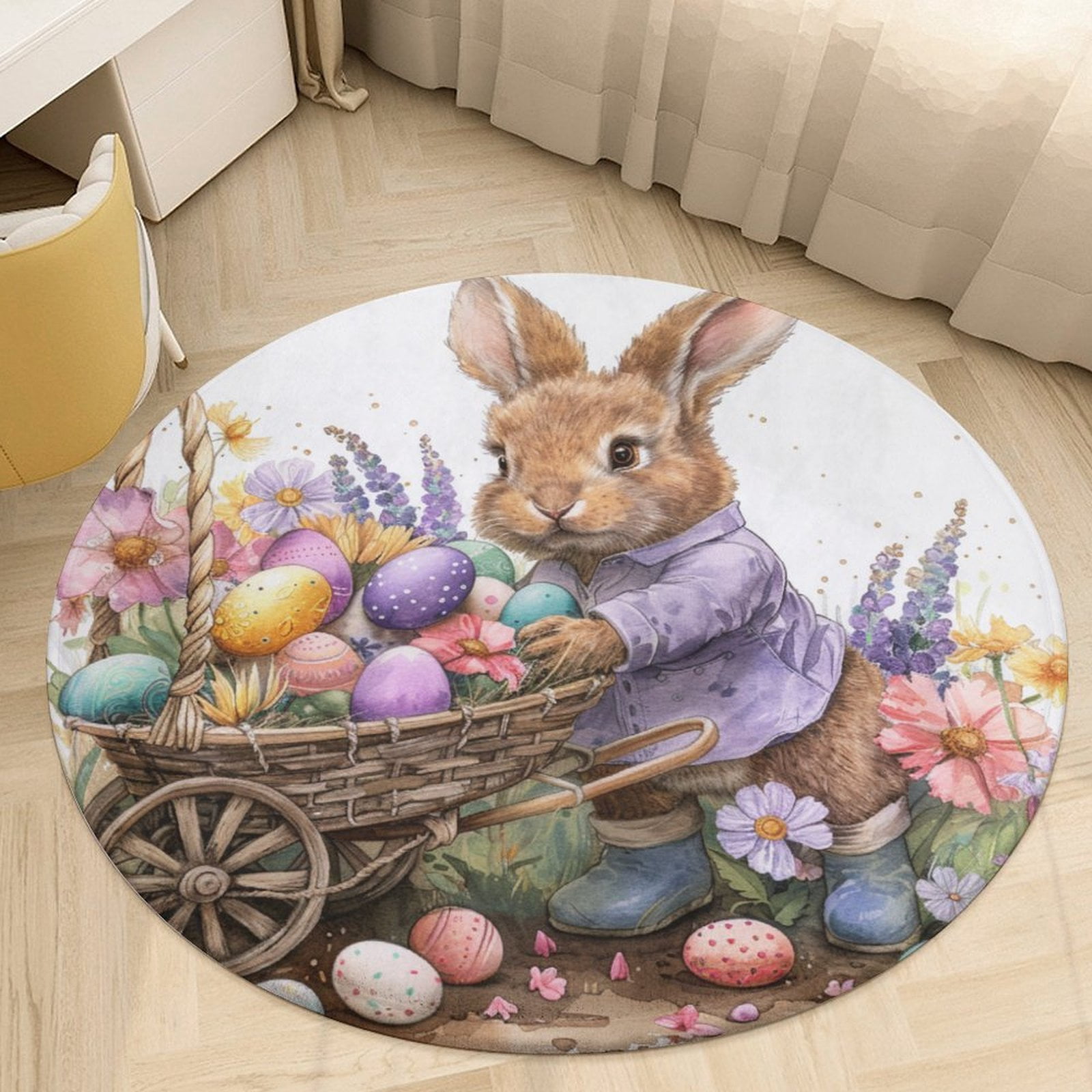 Easter Bunnies Rabbits Floral Medallion Round Rug - Small Round Area ...