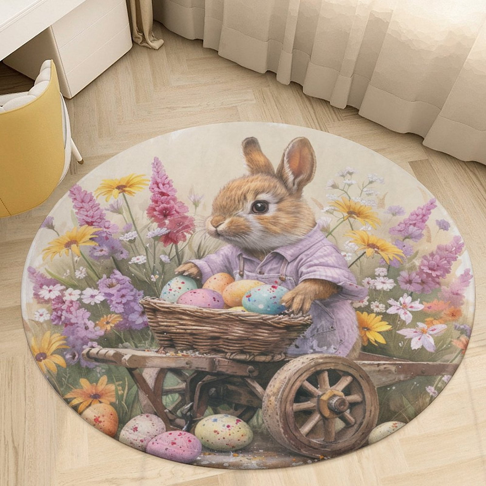 Easter Bunnies Rabbits Floral Medallion Round Rug - Small Round Area ...
