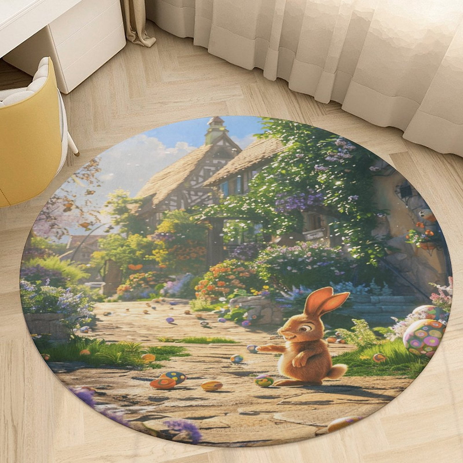 Easter Bunnies Rabbits Floral Medallion Round Rug - Small Round Area ...