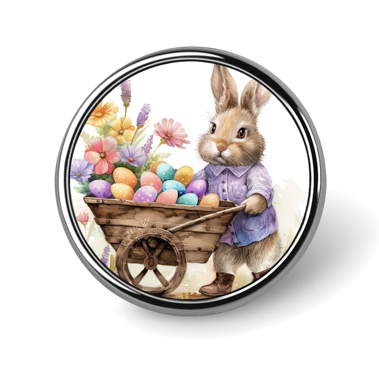 Easter Bunnies Rabbits Lapel Pin Round Art Badge Accessories Backpacks ...
