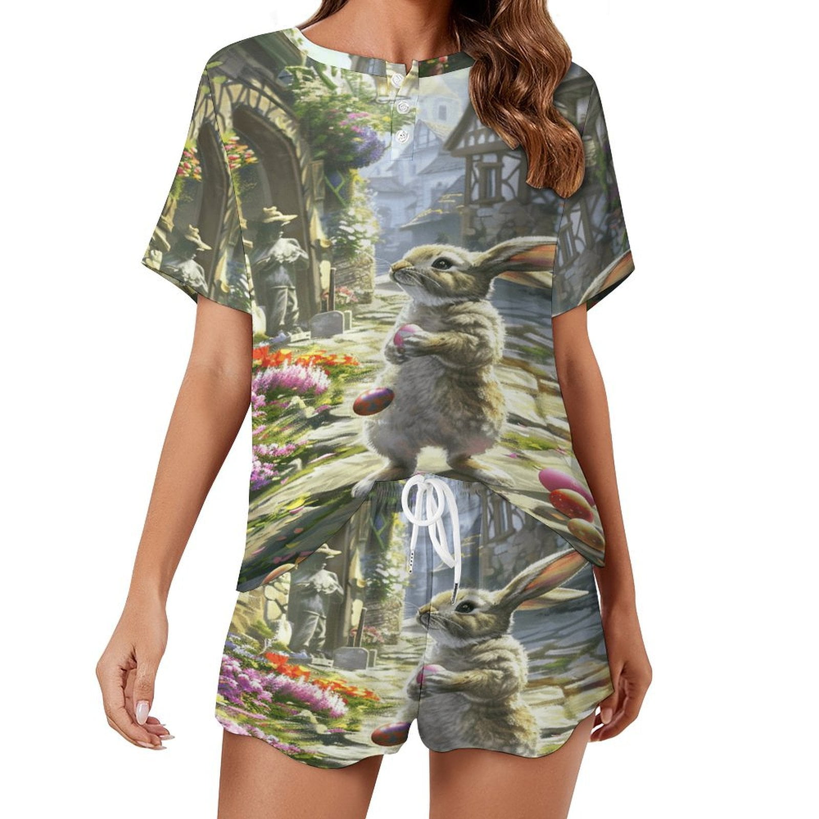 Easter Bunnies Rabbits Pajamas Set Womens Loungewear Sleepwear 2 Piece ...