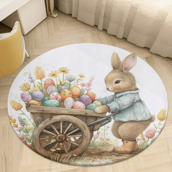 Easter Bunnies Rabbits Round Rugs -Washable Non-Slip Small Round Area ...