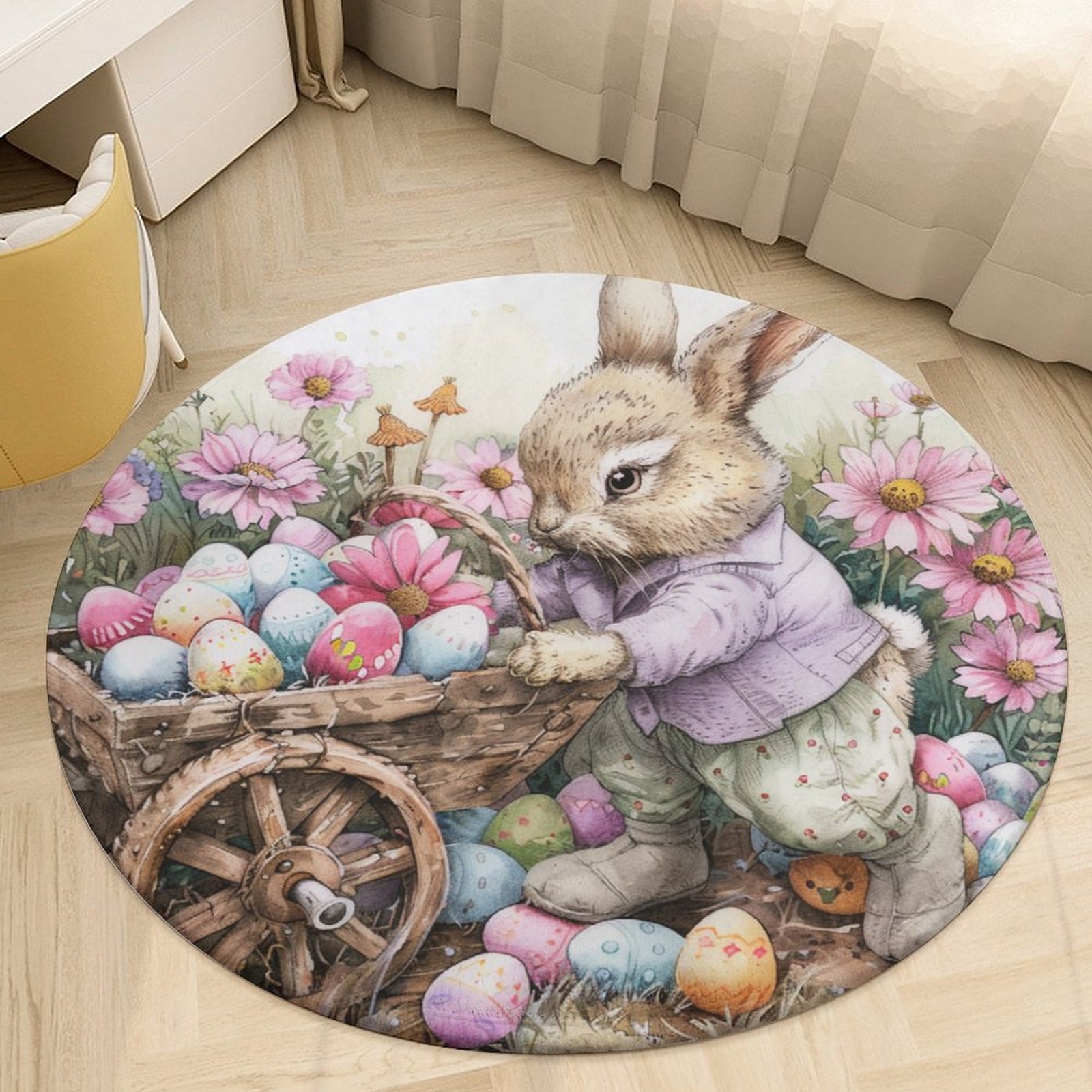 Easter Bunnies Rabbits Round Rugs -Washable Non-Slip Small Round Area ...