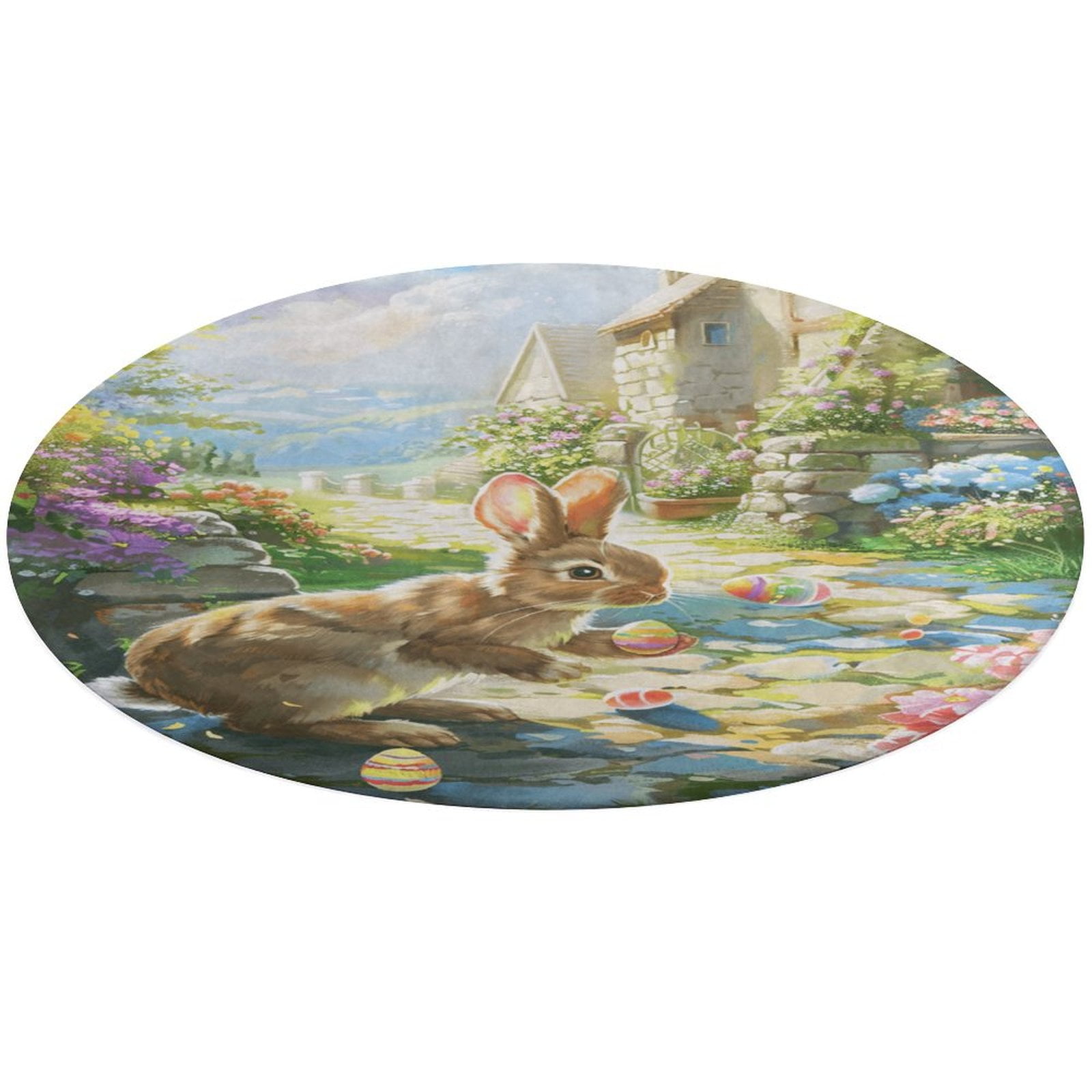 Easter Bunnies Rabbits Round Rugs -Washable Non-Slip Small Round Area ...