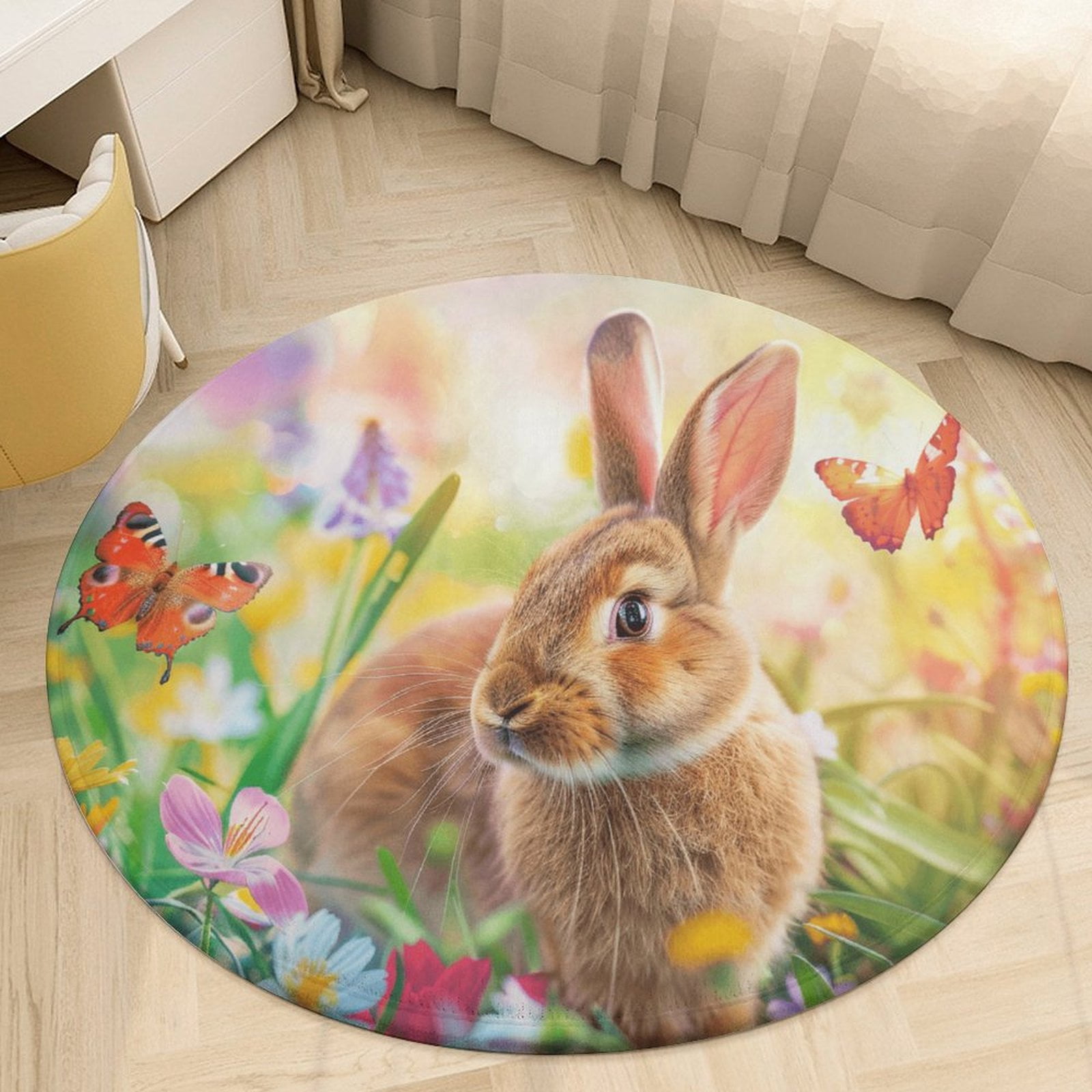 Easter Bunnies Rabbits Round Rugs -Washable Non-Slip Small Round Area ...