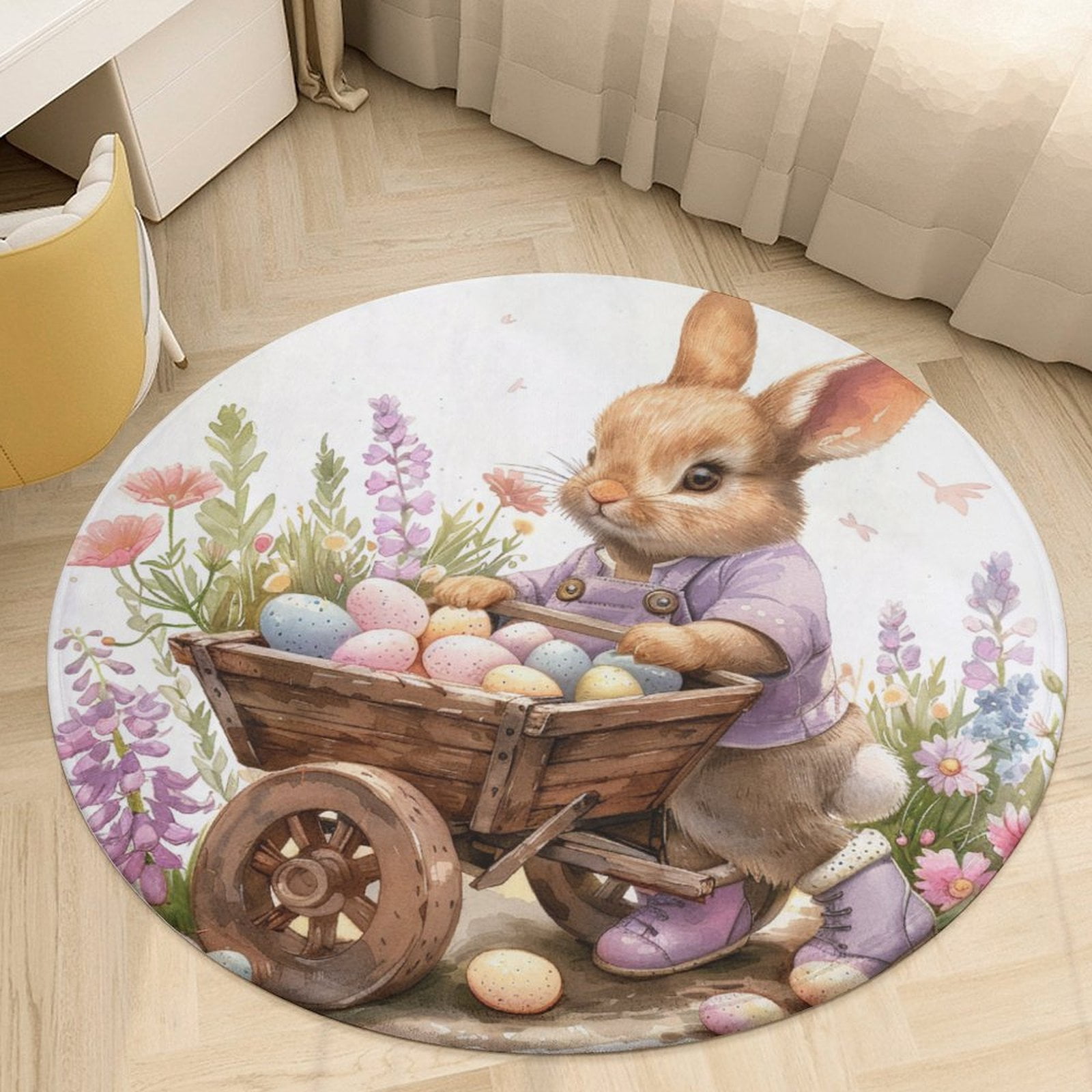 Easter Bunnies Rabbits Round Rugs -Washable Non-Slip Small Round Area ...