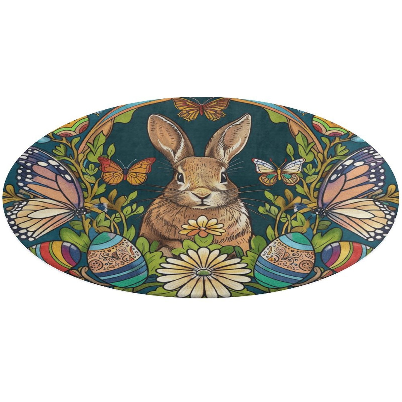 Easter Bunnies Rabbits Round Small Area Rug, Print Non Slip Washable ...