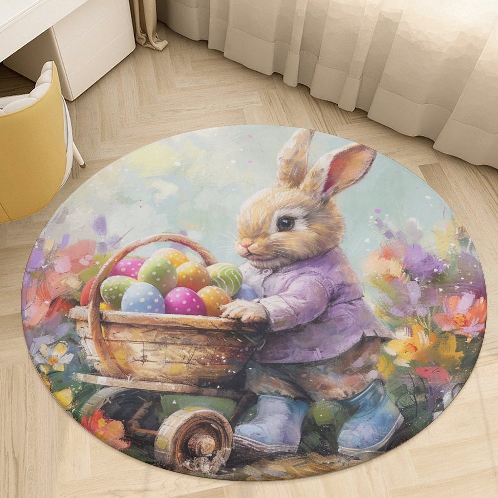 Easter Bunnies Rabbits Round Small Area Rug, Print Non Slip Washable ...