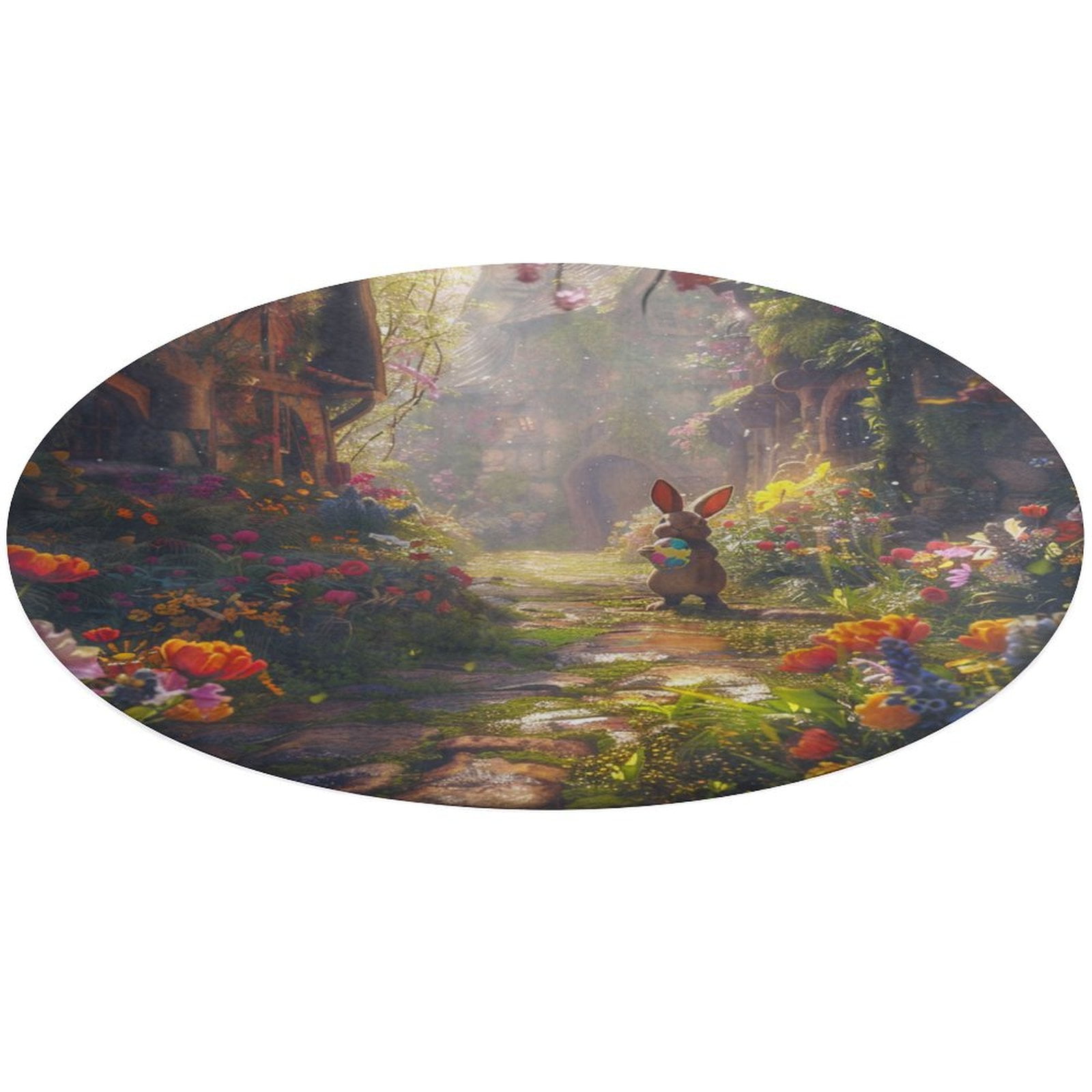 Easter Bunnies Rabbits Round Small Area Rug, Print Non Slip Washable ...