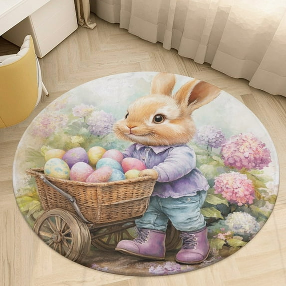 Easter Bunnies Rabbits Round Small Area Rug, Print Non Slip Washable ...