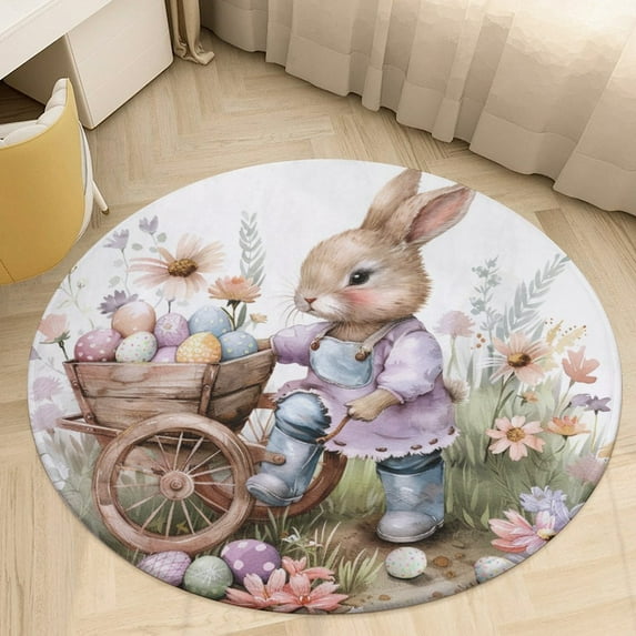Easter Bunnies Rabbits Round Small Area Rug, Print Non Slip Washable ...