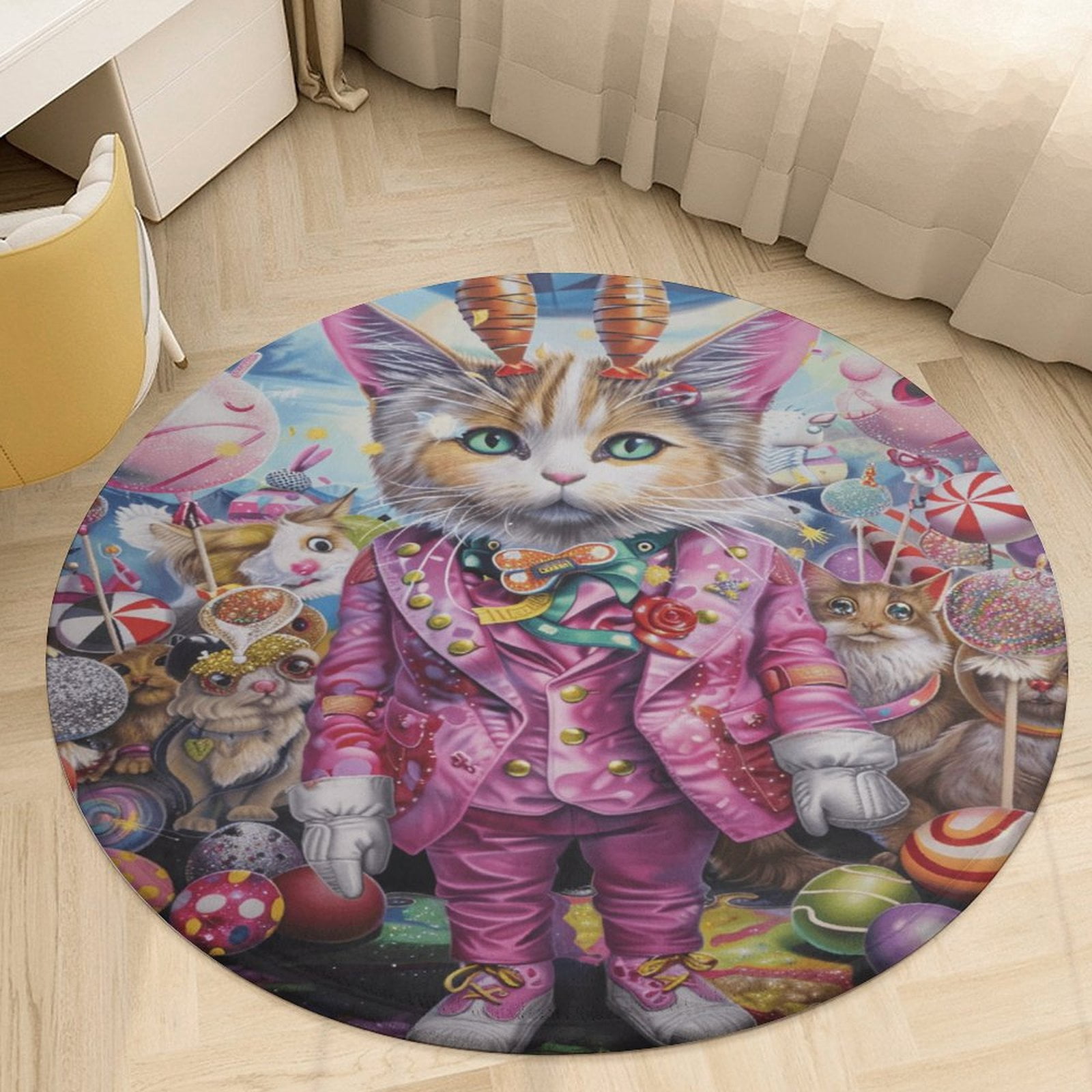 Easter Bunnies Rabbits Round Small Area Rug, Print Non Slip Washable ...