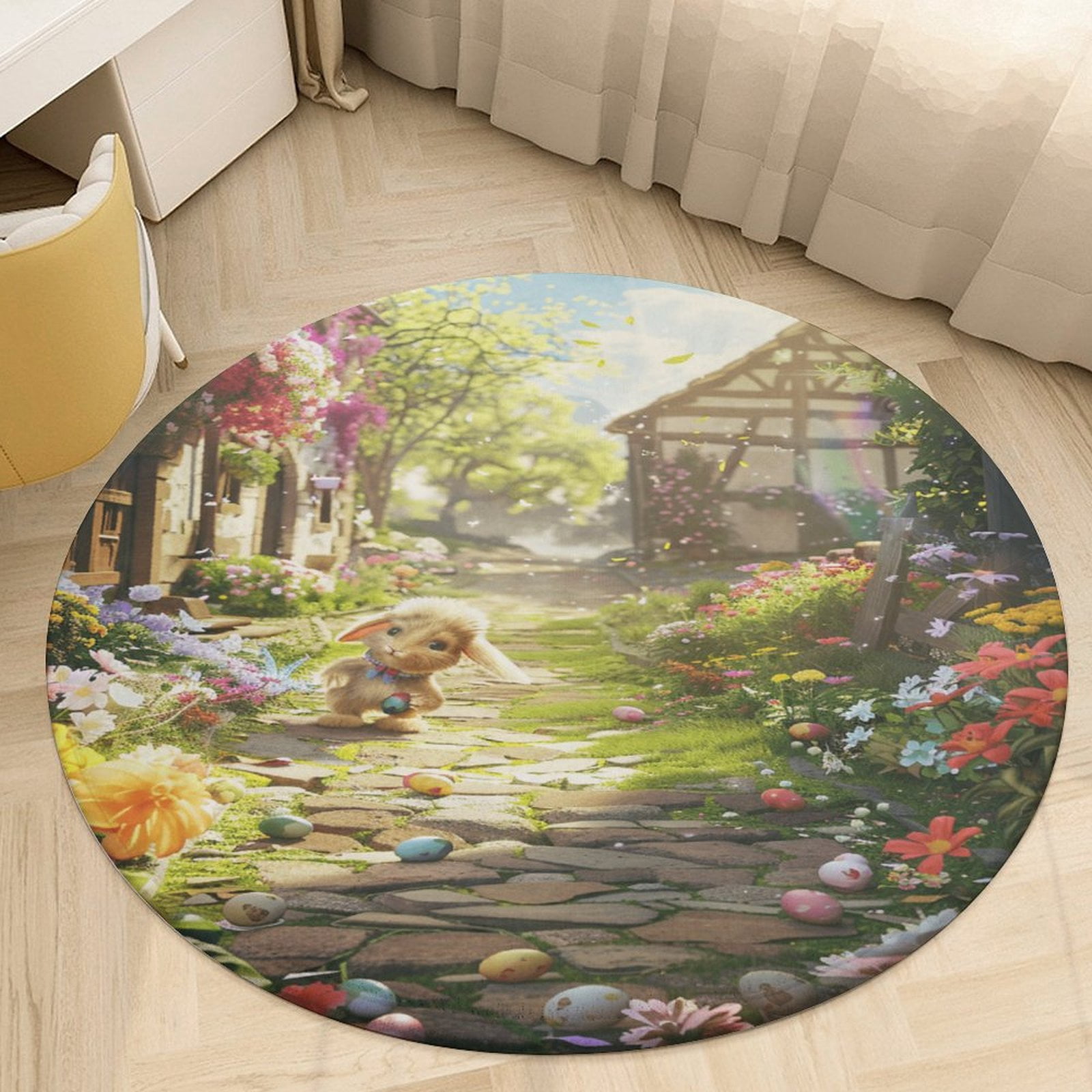 Easter Bunnies Rabbits Round Small Area Rug, Print Non Slip Washable ...