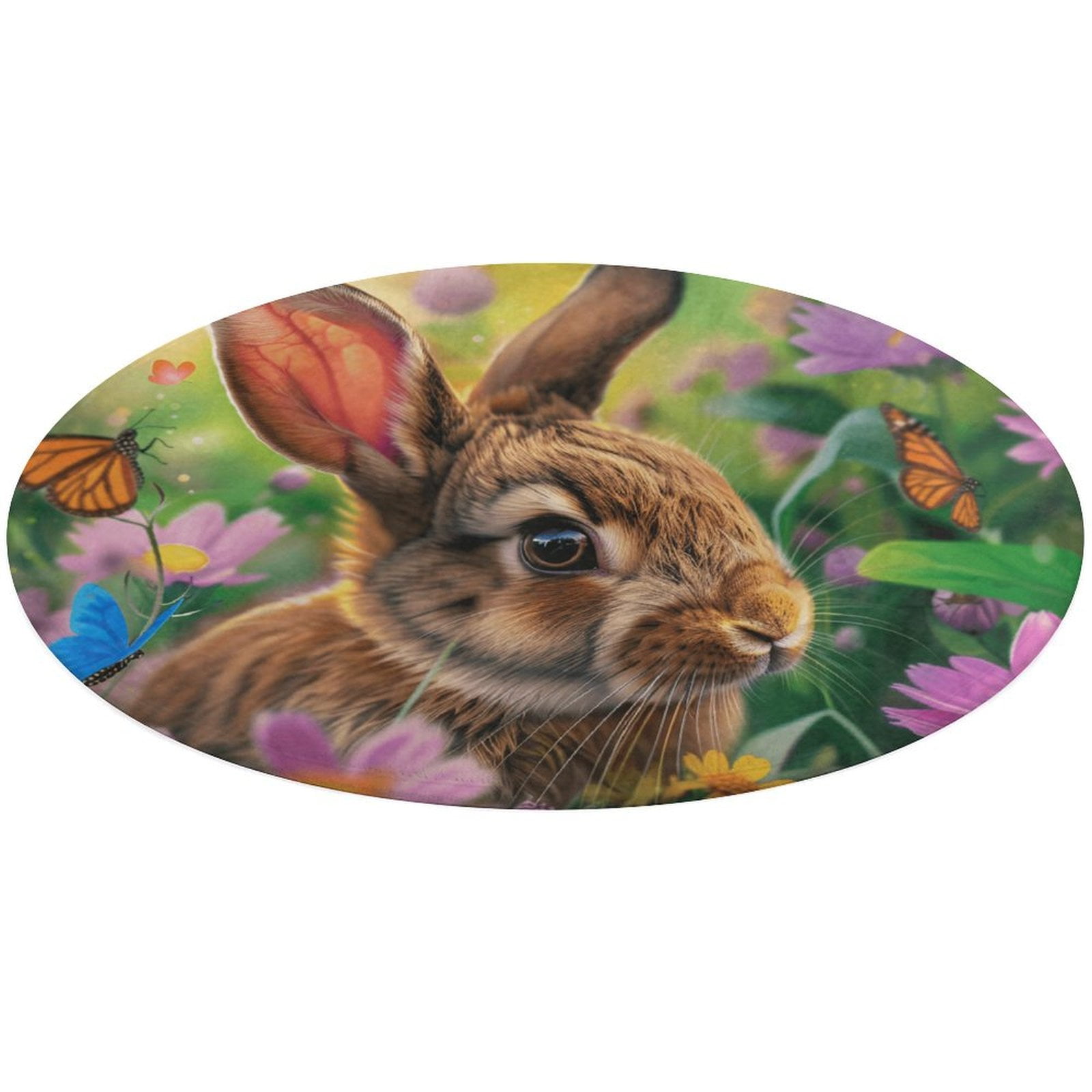Easter Bunnies Rabbits Round Small Area Rug, Print Non Slip Washable ...