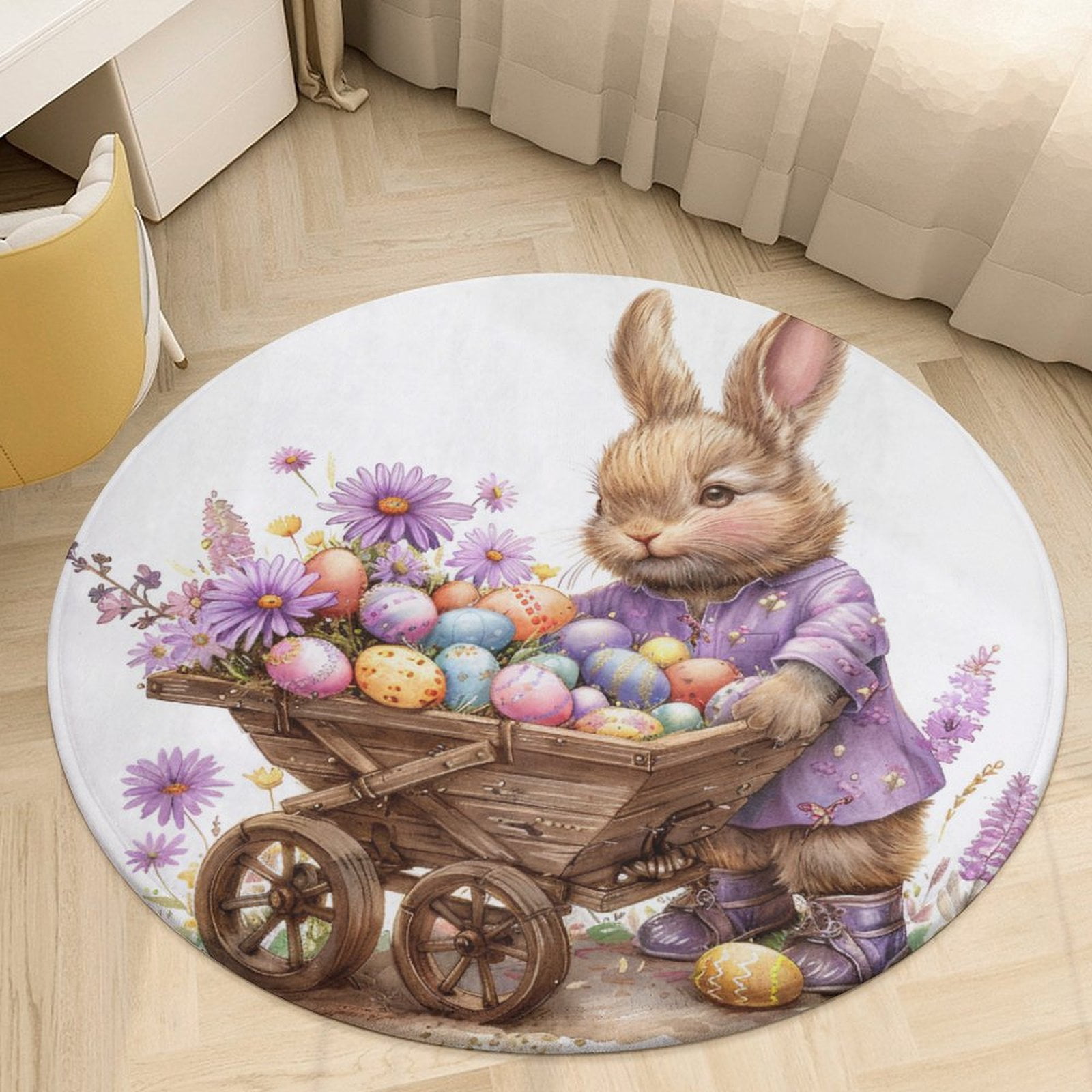Easter Bunnies Rabbits Round Small Area Rug, Print Non Slip Washable ...