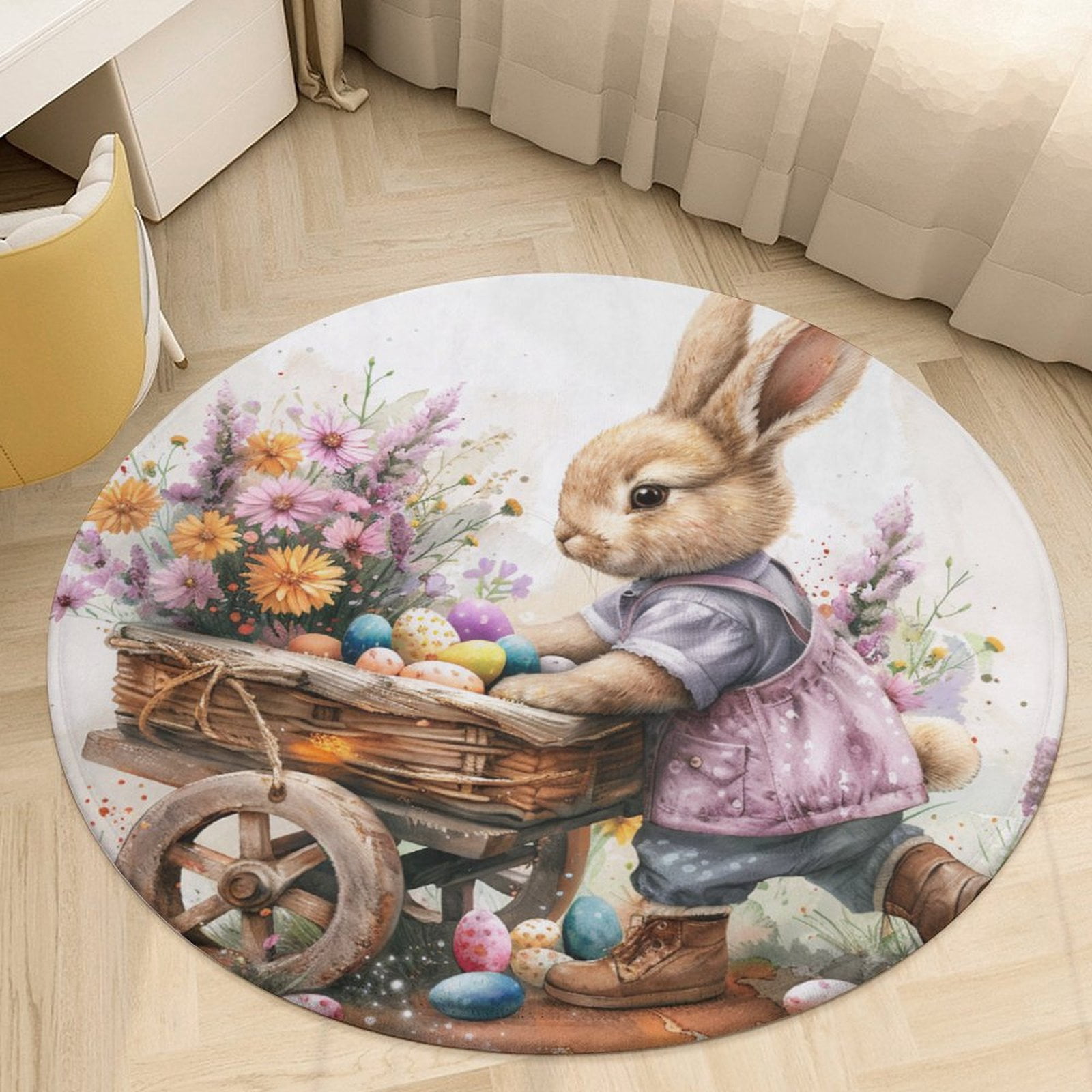 Easter Bunnies Rabbits Round Small Area Rug, Print Non Slip Washable ...