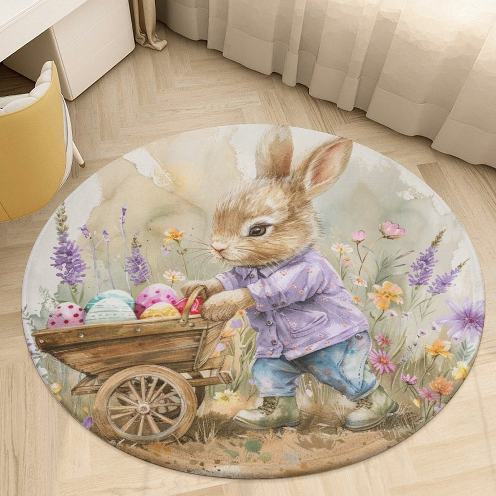 Easter Bunnies Rabbits Round Small Area Rug, Print Non Slip Washable ...