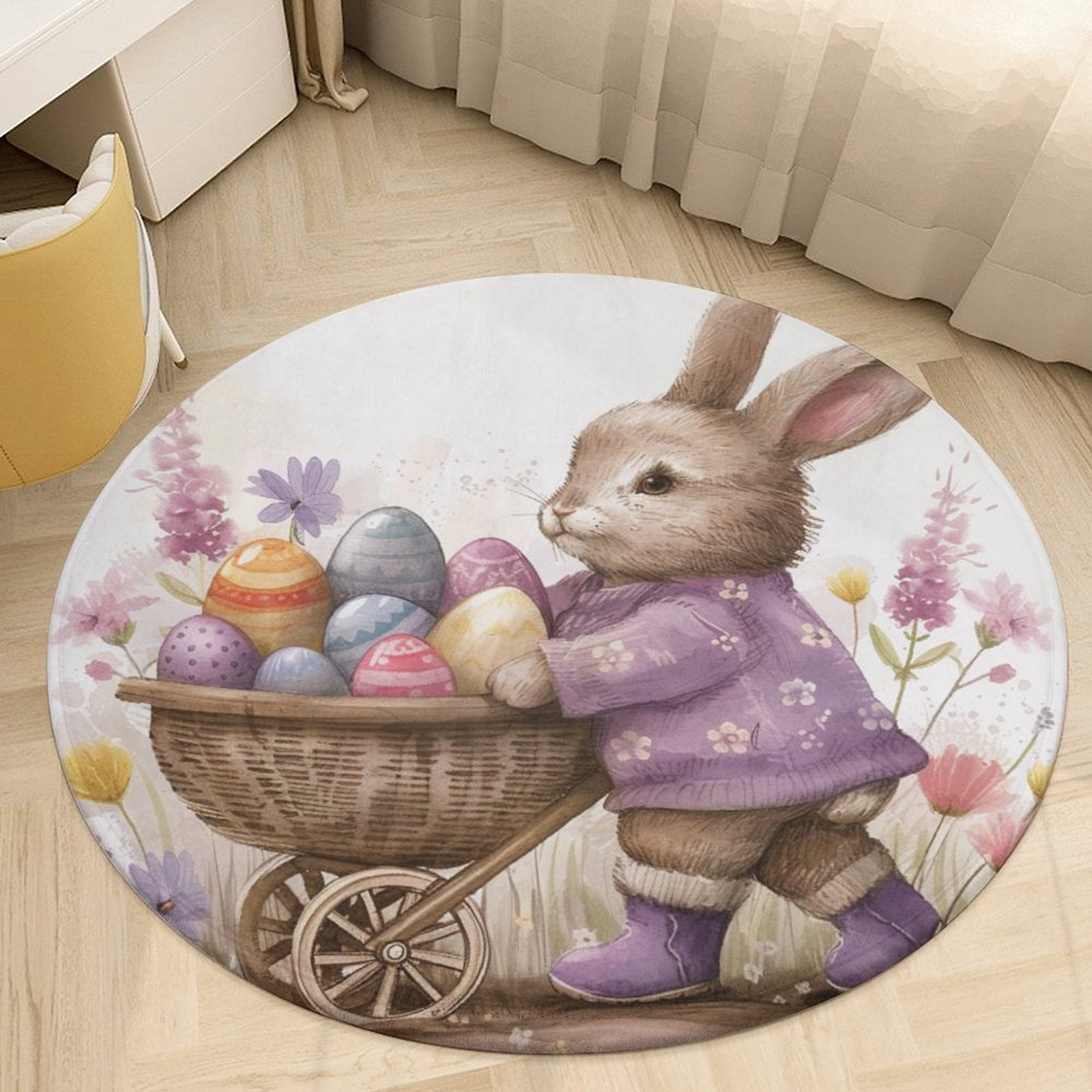 Easter Bunnies Rabbits Round Small Area Rug, Print Non Slip Washable ...
