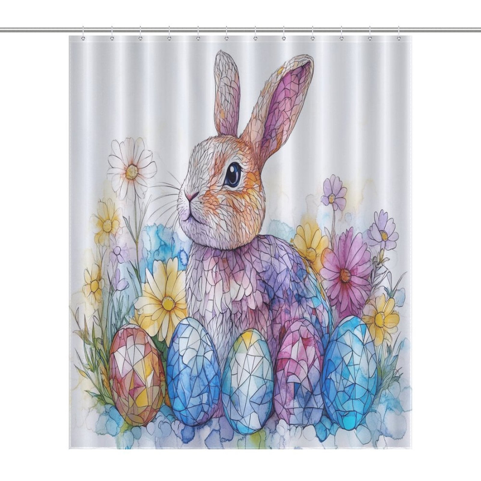 Easter Bunnies Rabbits Shower Curtain Fabric Bathroom Decor with Hooks ...