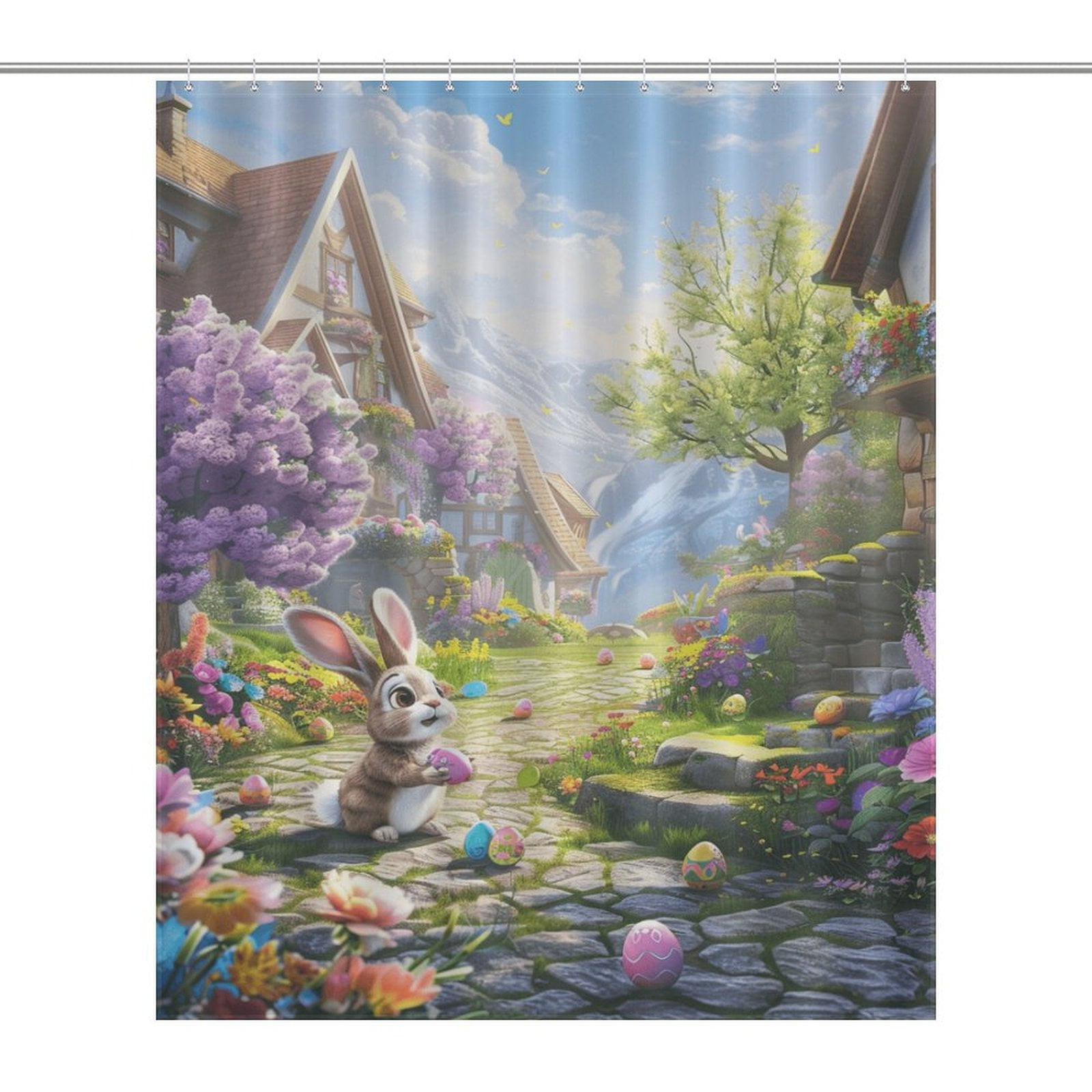 Easter Bunnies Rabbits Shower Curtain for Bathroom with 12Hooks ...