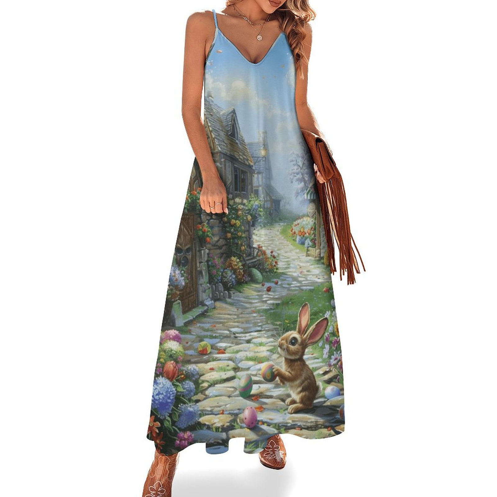 Easter Bunnies Rabbits Sleeveless Dress Woman Fashion Long Dresses ...
