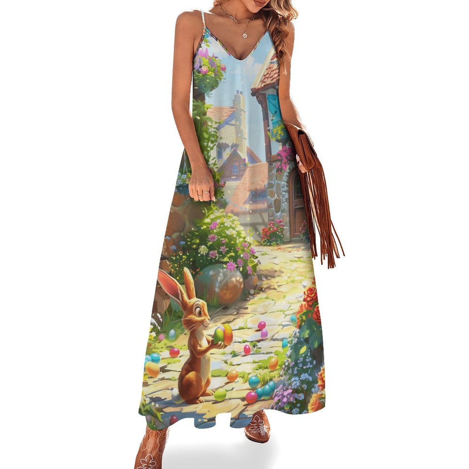 Easter Bunnies Rabbits Sleeveless Dress Women's Luxury Party Dress ...