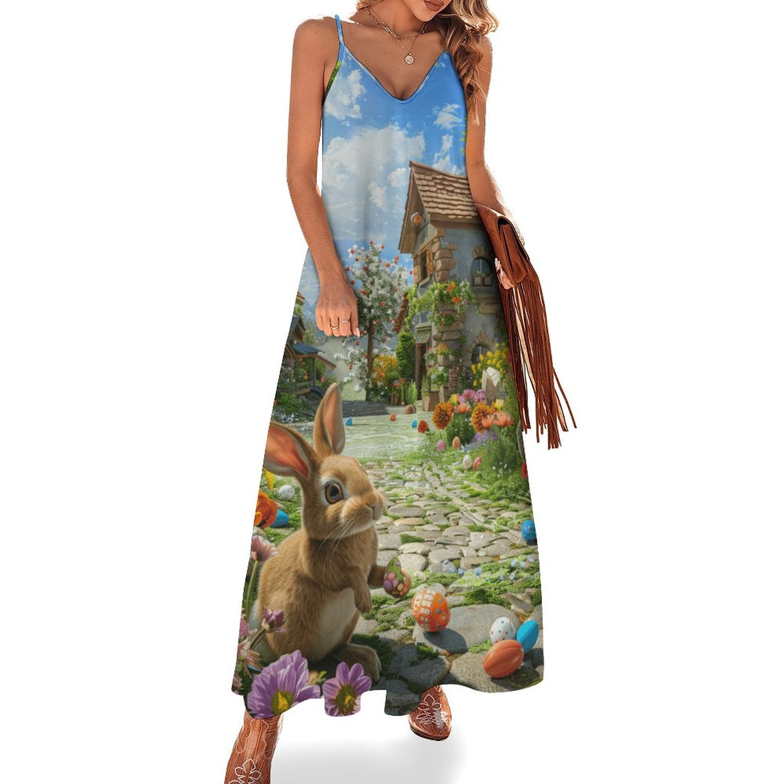 Easter Bunnies Rabbits Sleeveless Dress Women's Luxury Party Dress ...