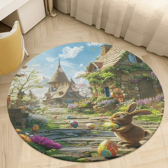 Easter Bunnies Rabbits Soft Bedroom Round Area Rug, Washable Cute ...