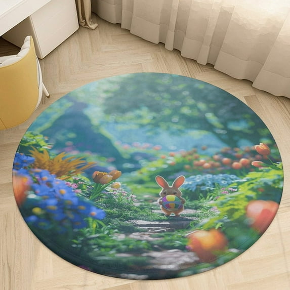 Easter Bunnies Rabbits Soft Bedroom Round Area Rug, Washable Cute ...