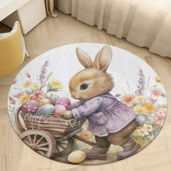 Easter Bunnies Rabbits Soft Bedroom Round Area Rug, Washable Cute ...