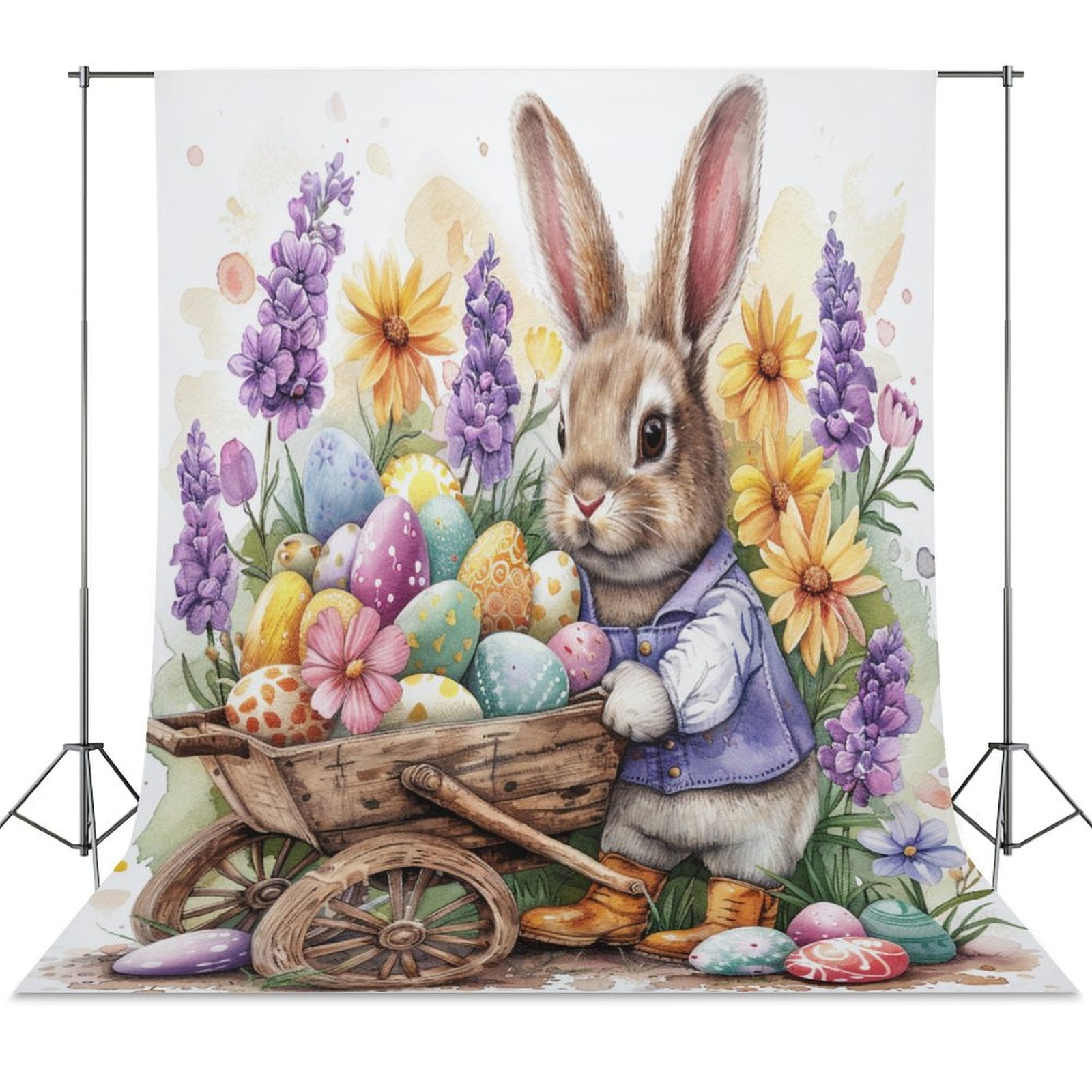 Easter Bunnies Rabbits Spring Wall Backdrop Background Floral Backdrops ...