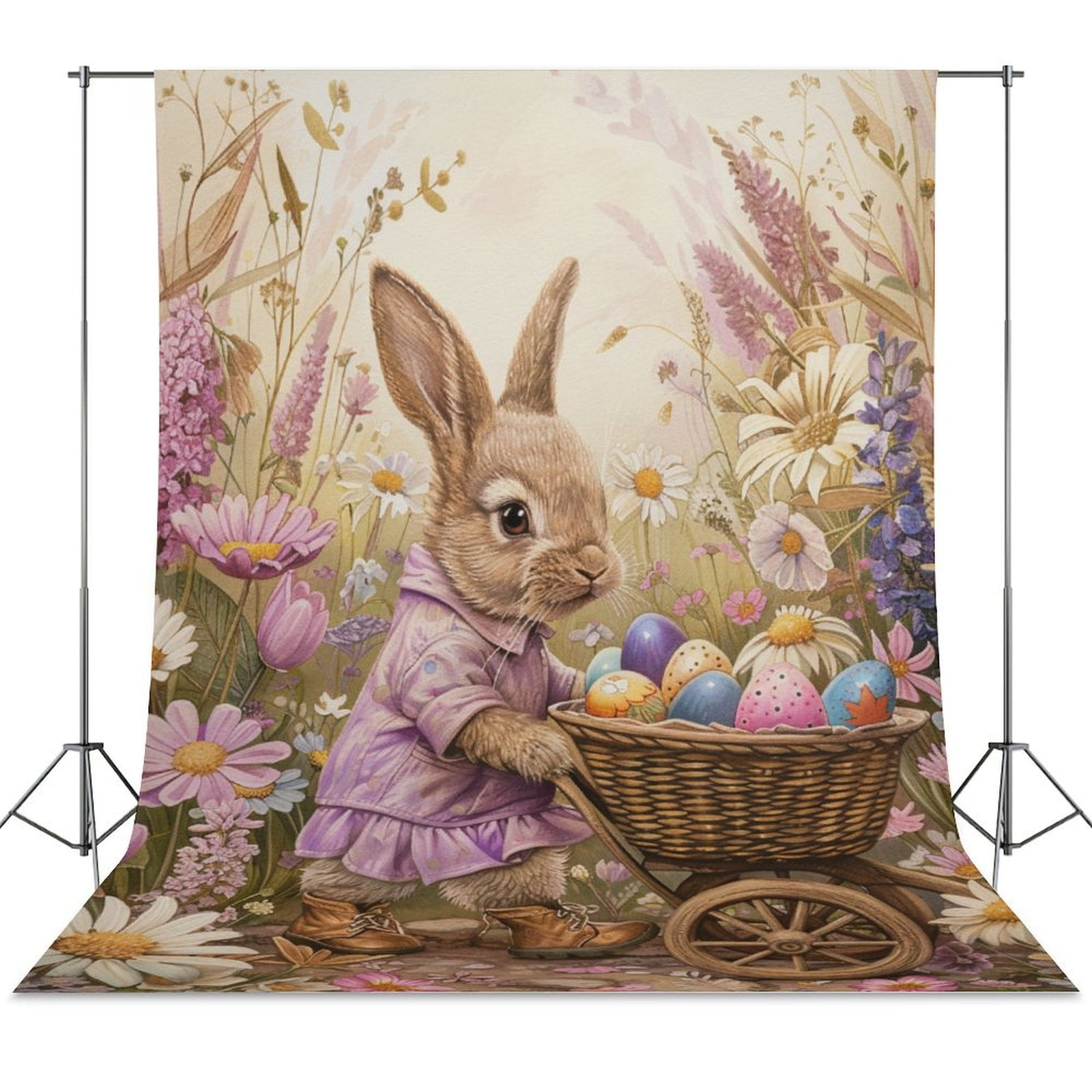 Easter Bunnies Rabbits Spring Wall Backdrop Background Floral Backdrops ...