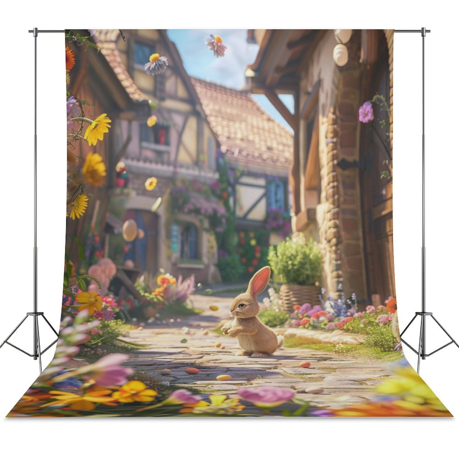 Easter Bunnies Rabbits Spring Wall Backdrop Background Floral Backdrops ...
