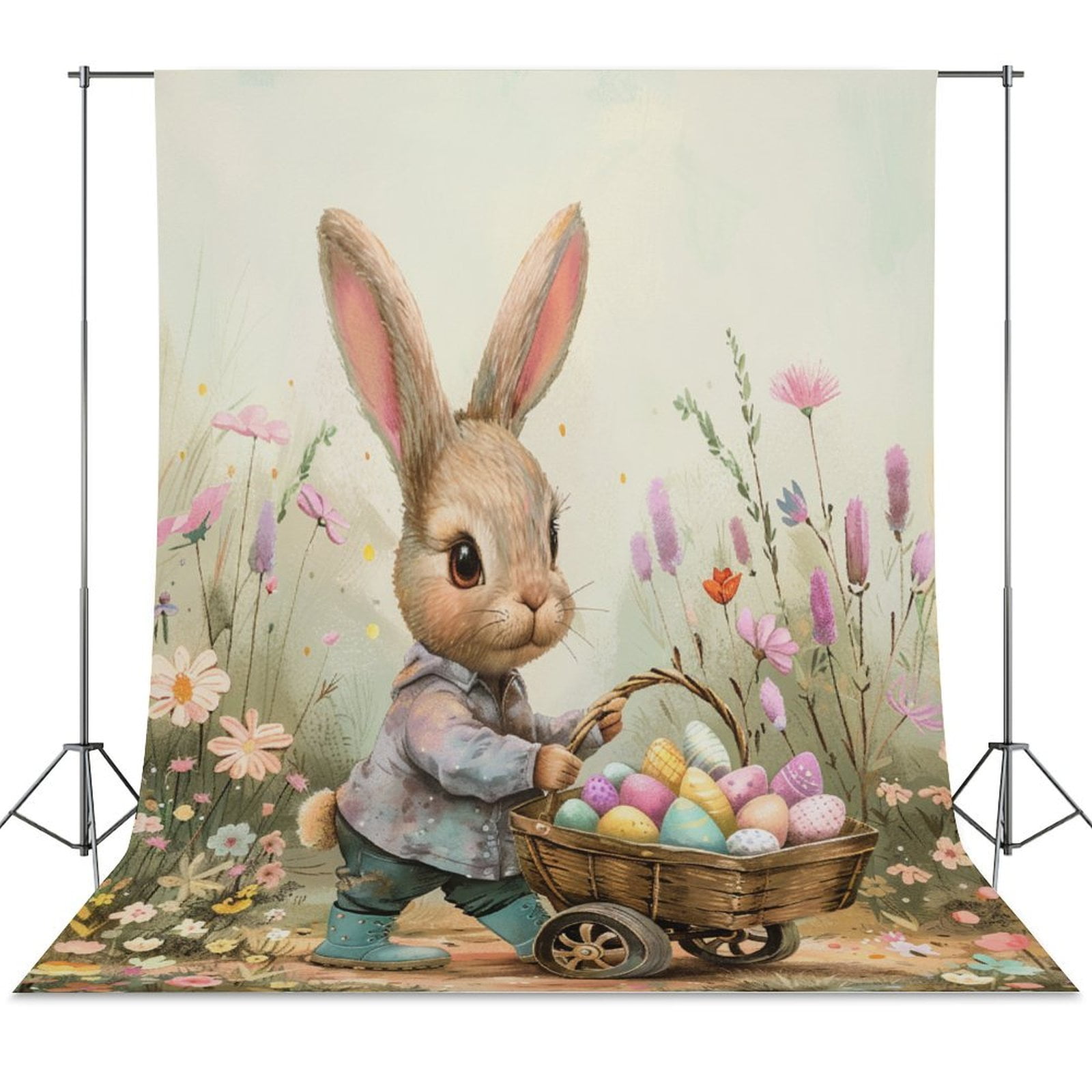 Easter Bunnies Rabbits Spring Wall Backdrop Background Floral Backdrops ...