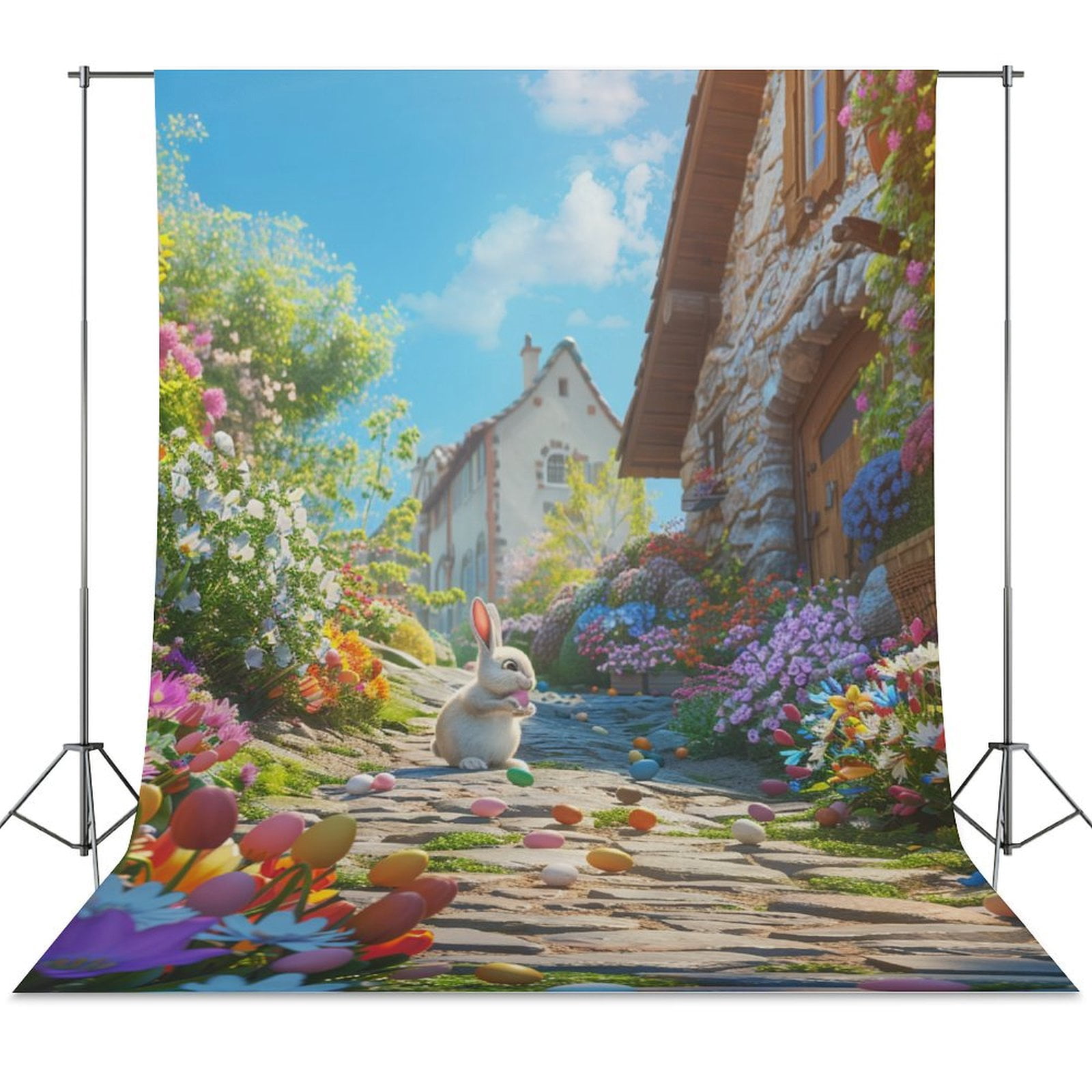 Easter Bunnies Rabbits Spring Wall Backdrop Background Floral Backdrops ...